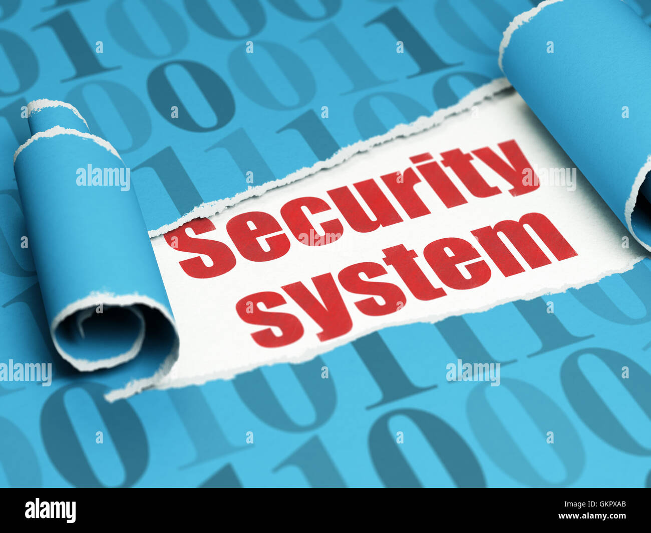 Security concept: red text Security System under the piece of torn ...