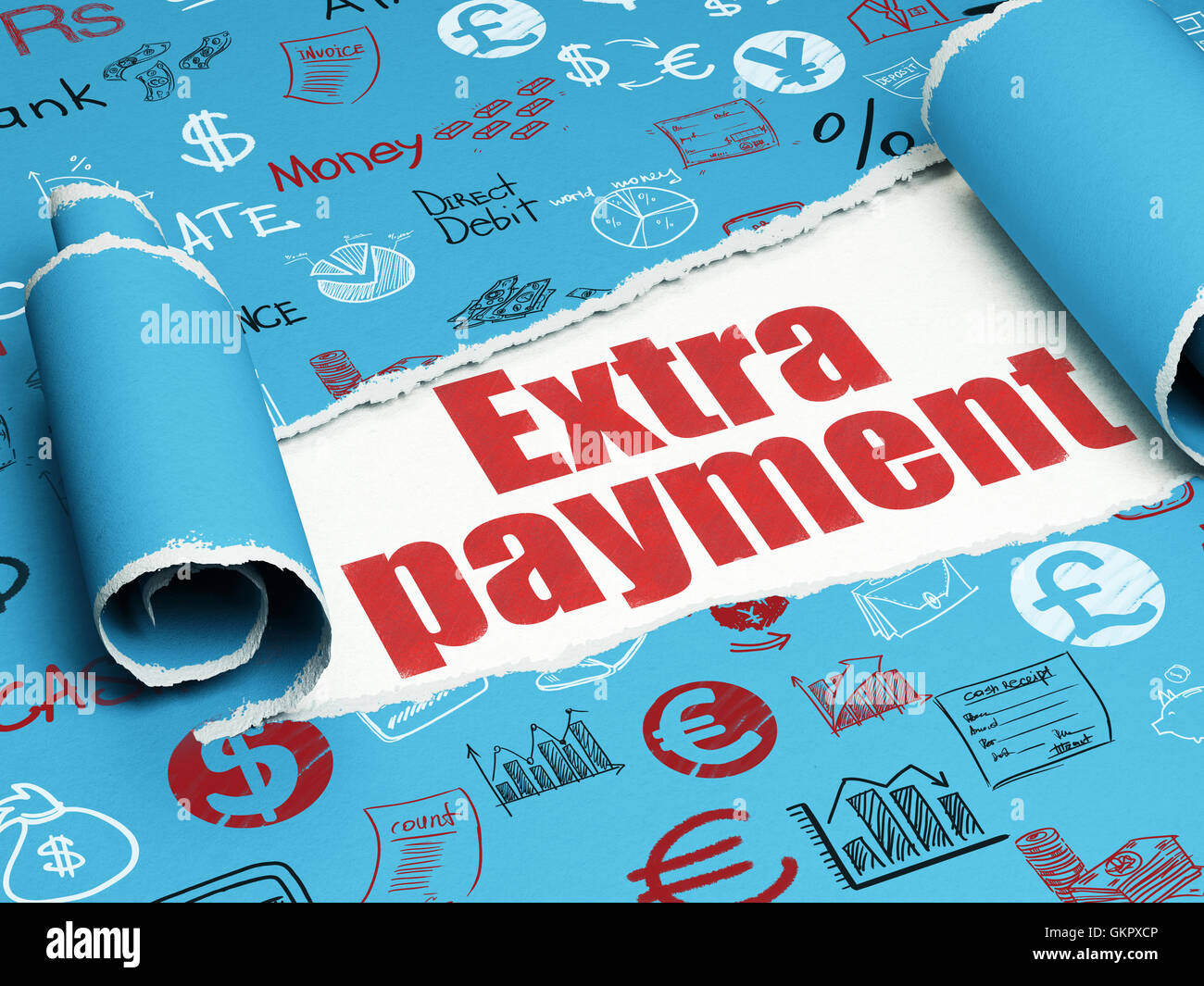 Money concept: red text Extra Payment under the piece of torn paper ...