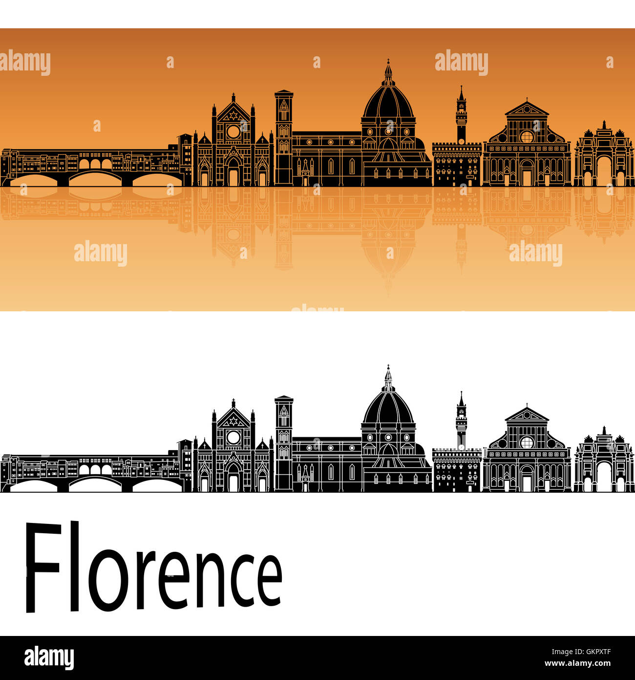 Florence skyline in orange background in editable vector file Stock ...