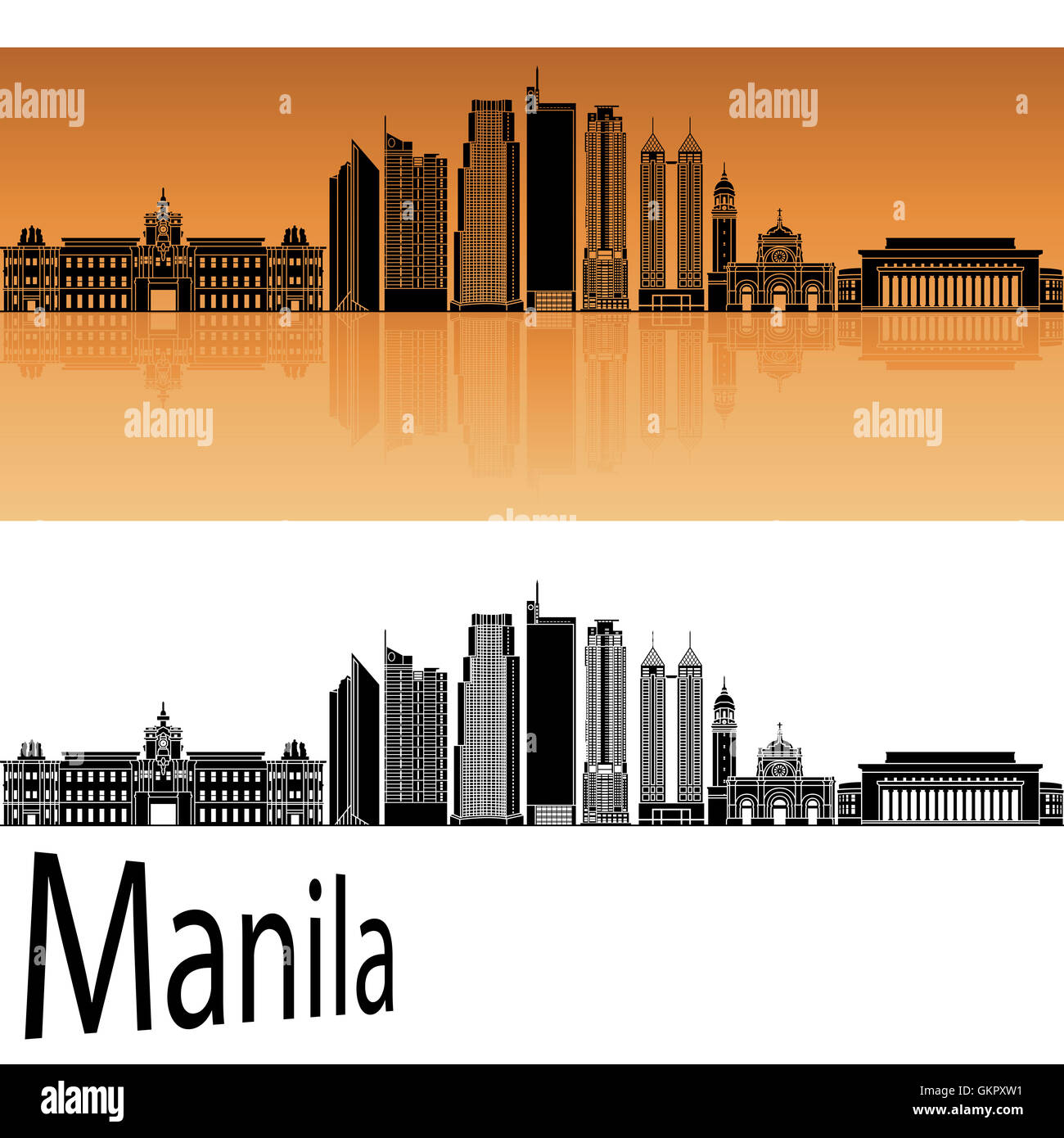 Manila skyline in orange background in editable vector file Stock Photo ...