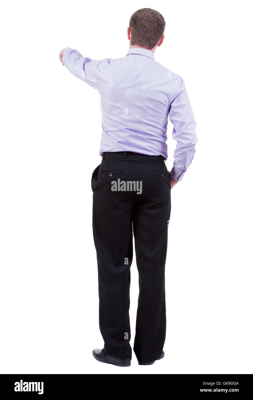 Back view of pointing business man Stock Photo - Alamy