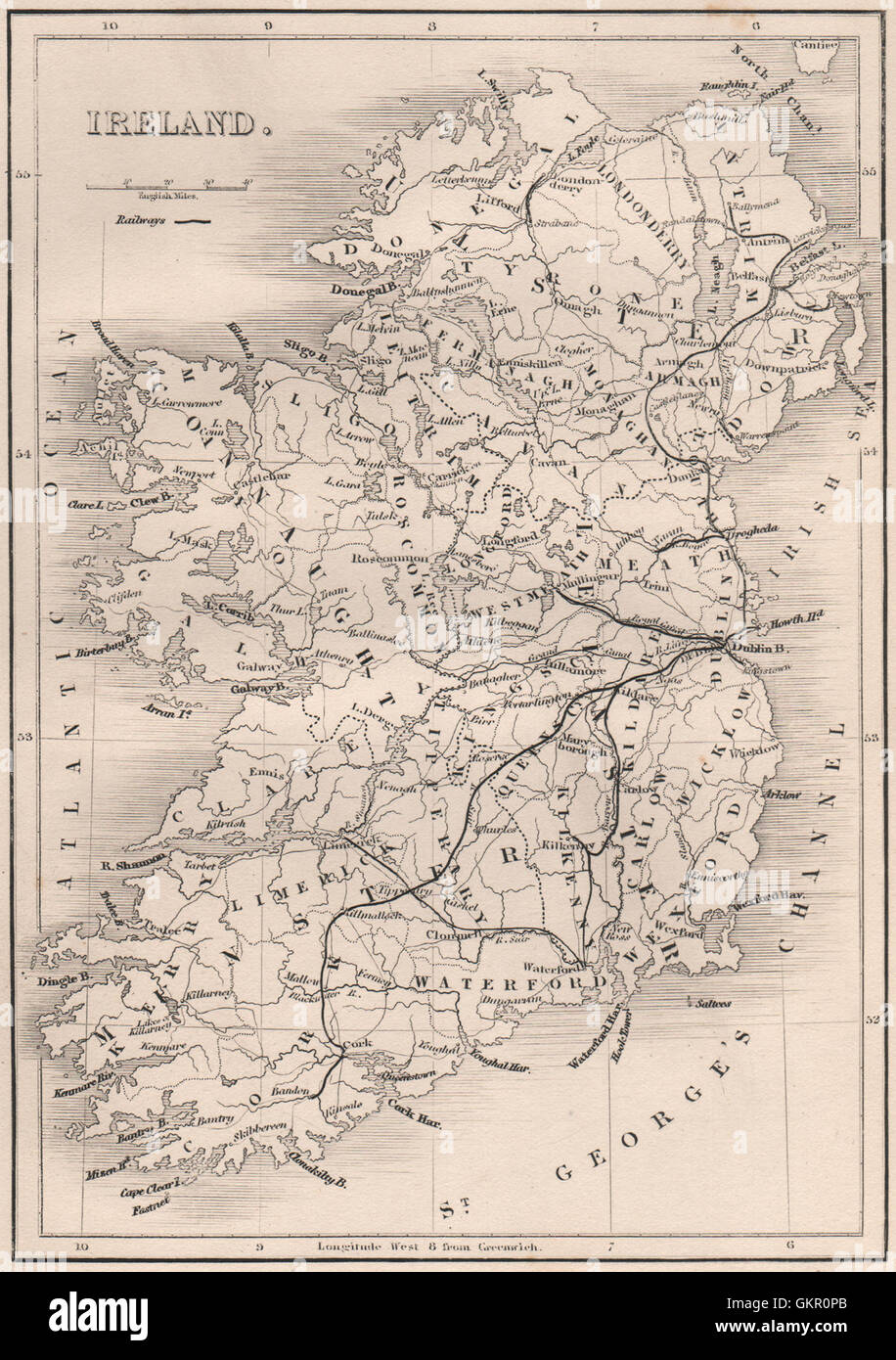 Ireland showing railways. Ireland, 1835 antique map Stock Photo - Alamy