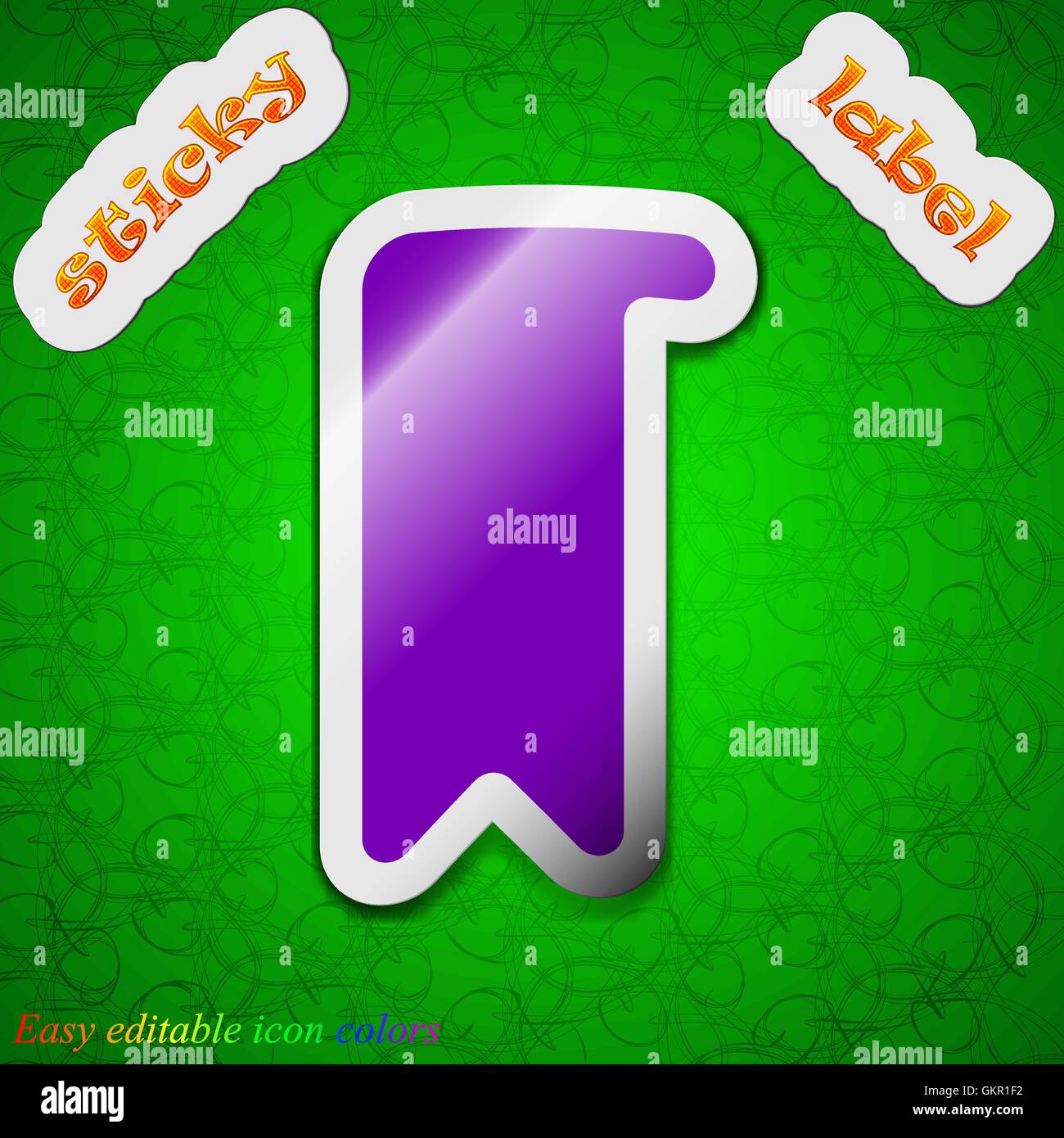 bookmark icon sign. Symbol chic colored sticky label on green ...