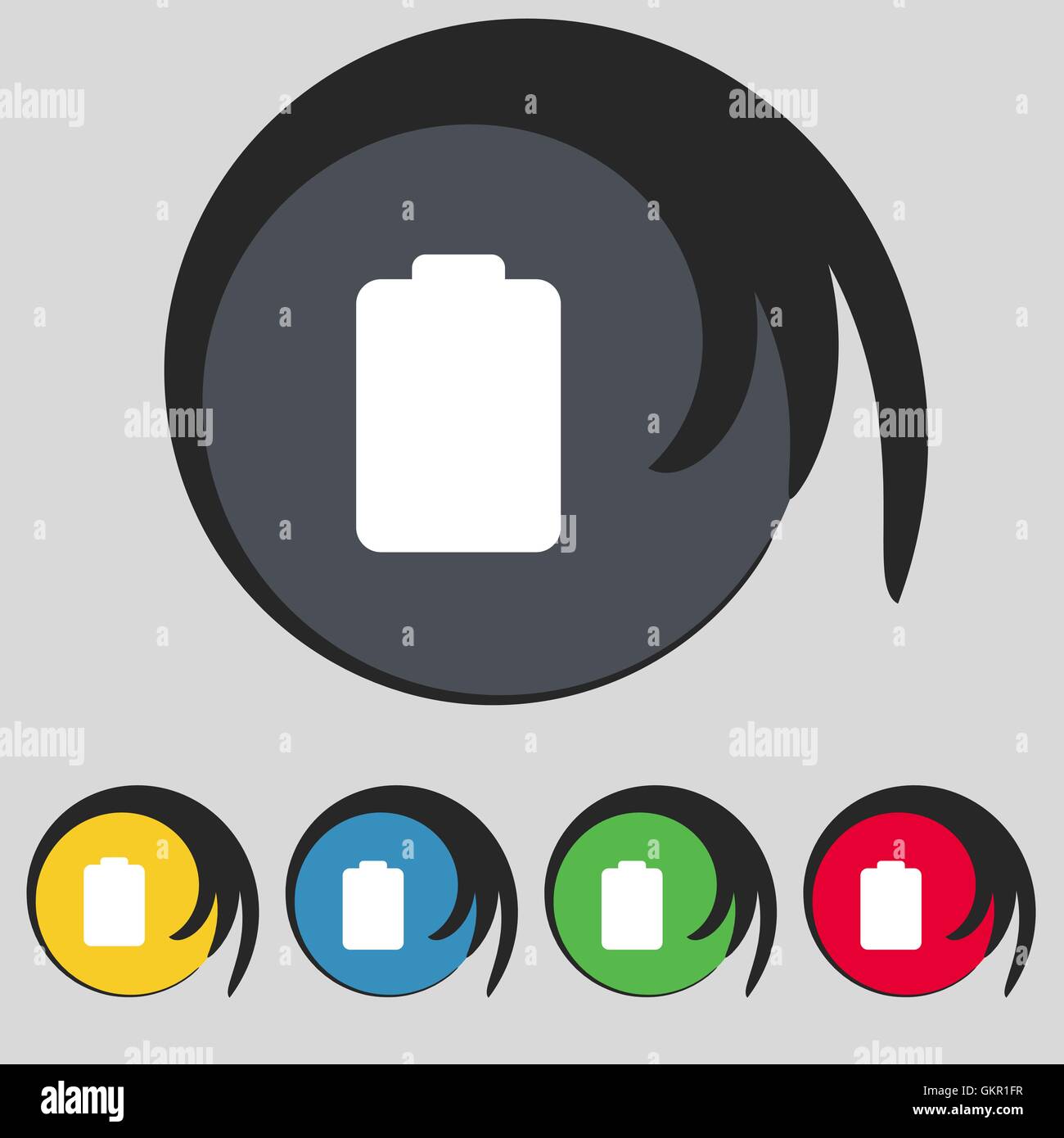 Battery empty, Low electricity icon sign. Symbol on five colored ...