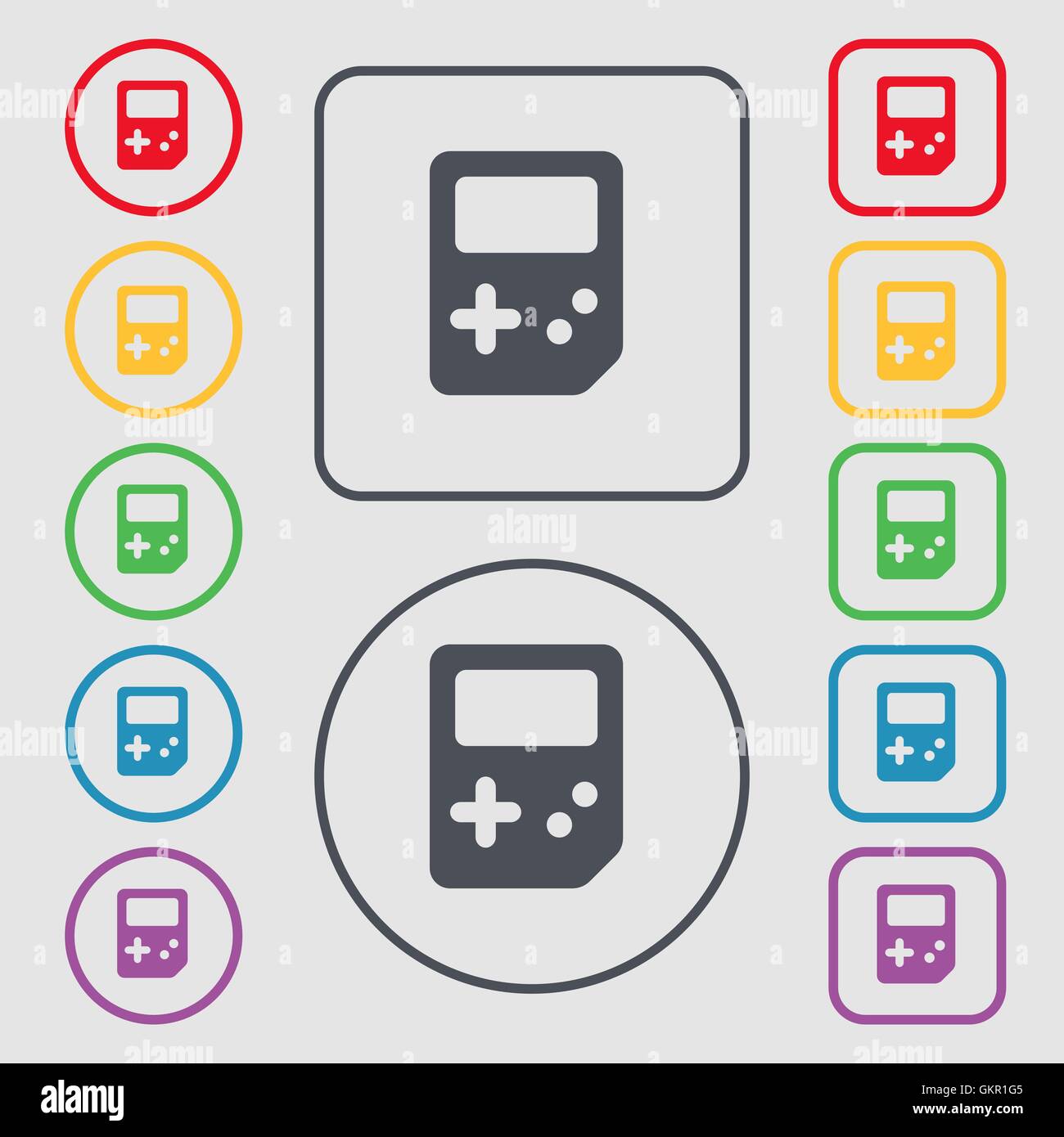 Tetris icon sign. symbol on the Round and square buttons with frame ...