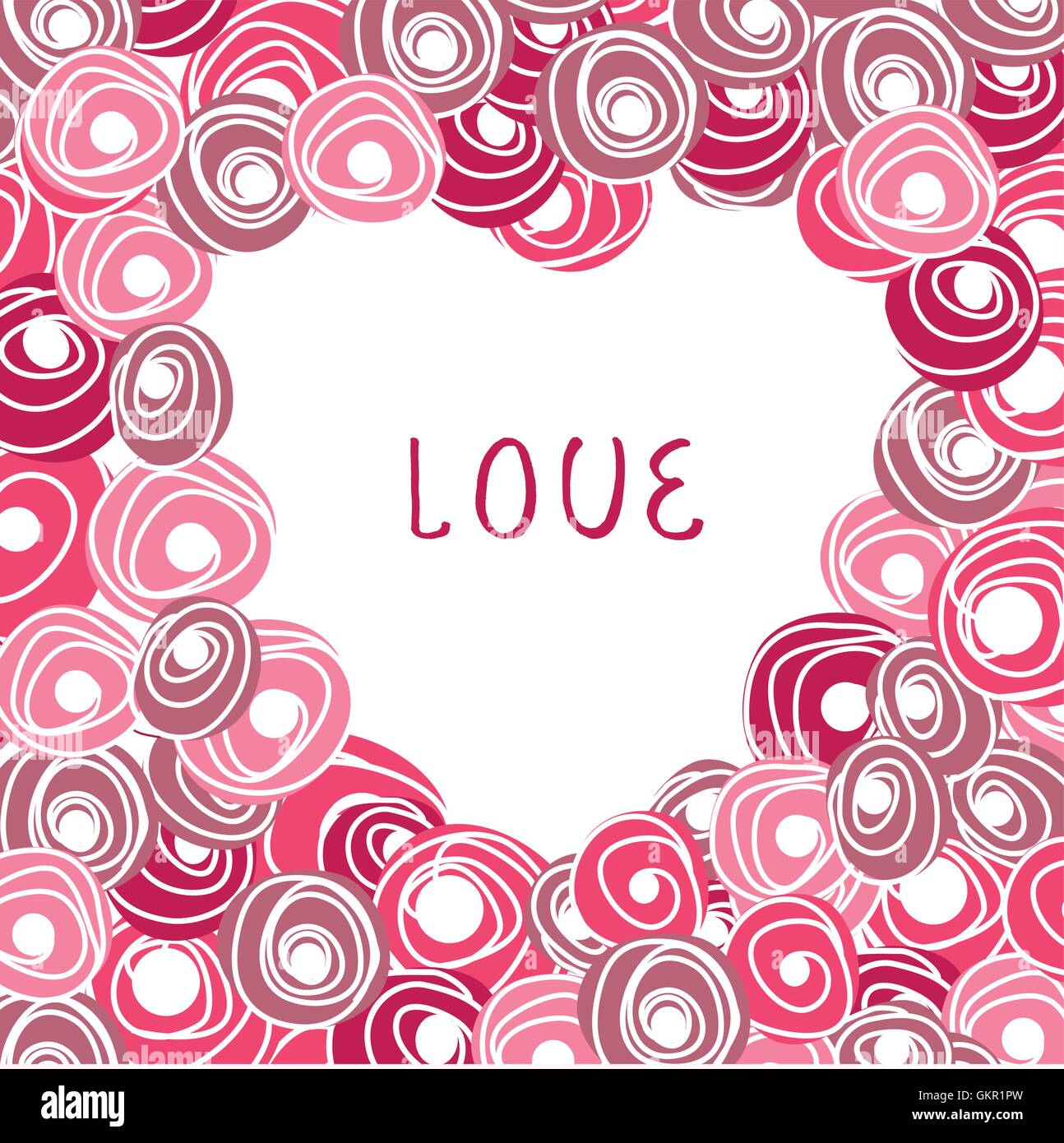 Wedding card with vector heart from roses. Cartoon floral rose heart ...