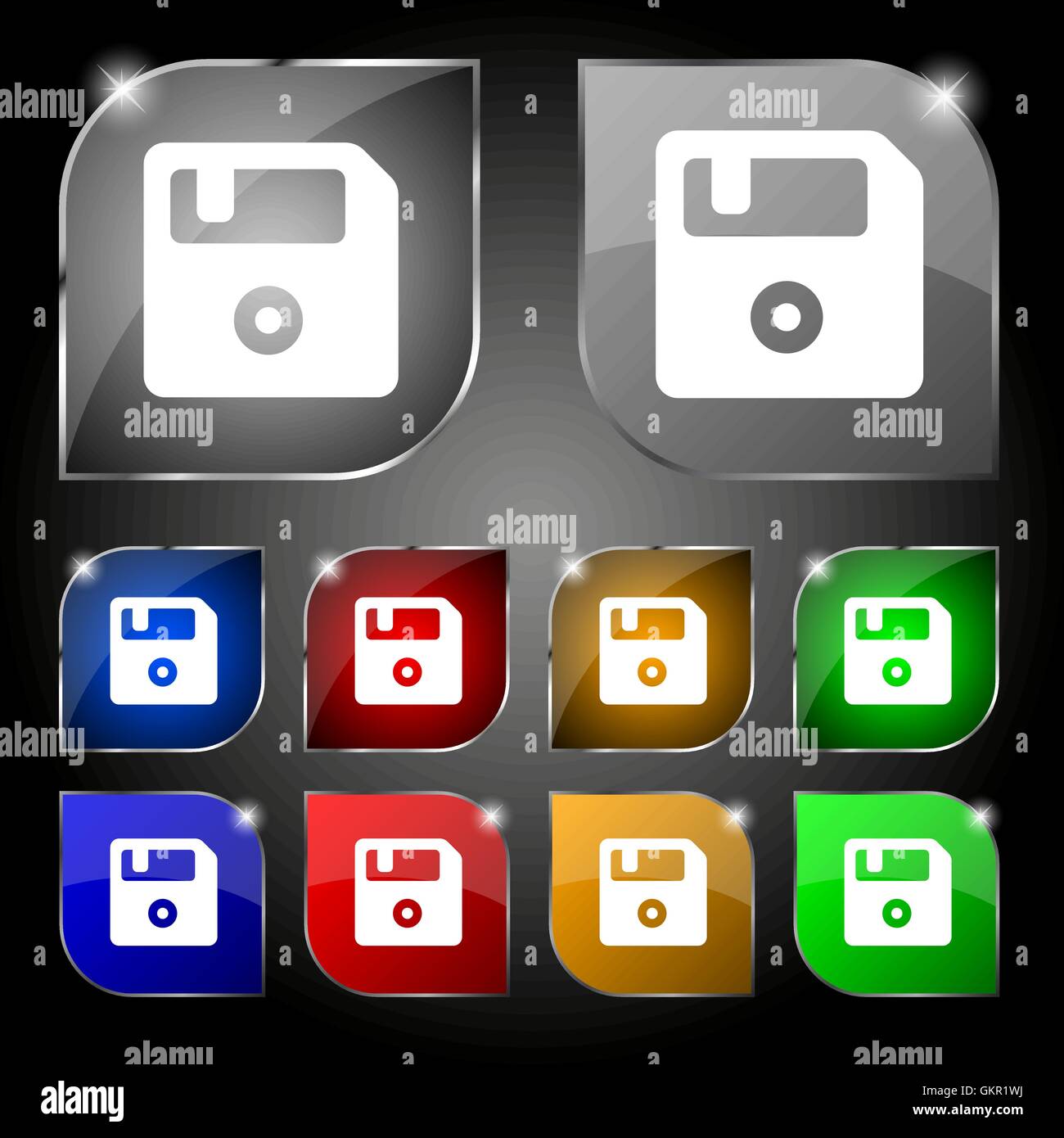 floppy icon sign. Set of ten colorful buttons with glare. Vector Stock ...
