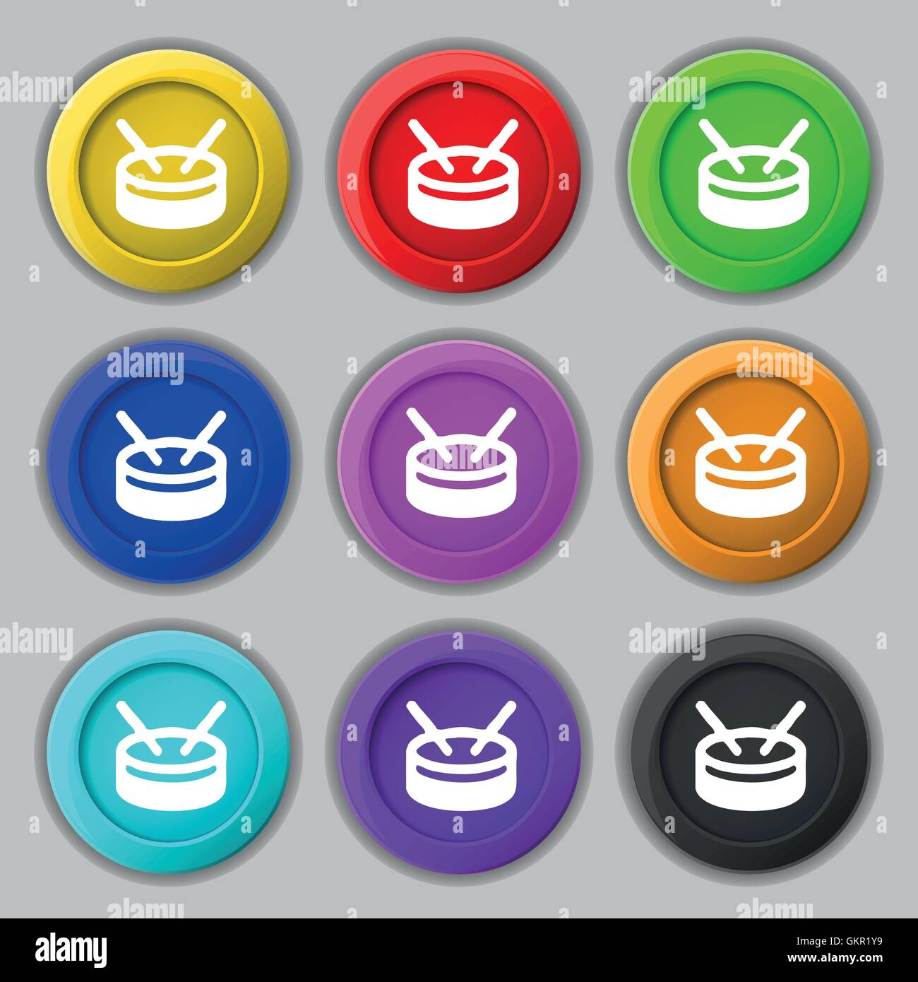 drum icon sign. symbol on nine round colourful buttons. Vector Stock ...