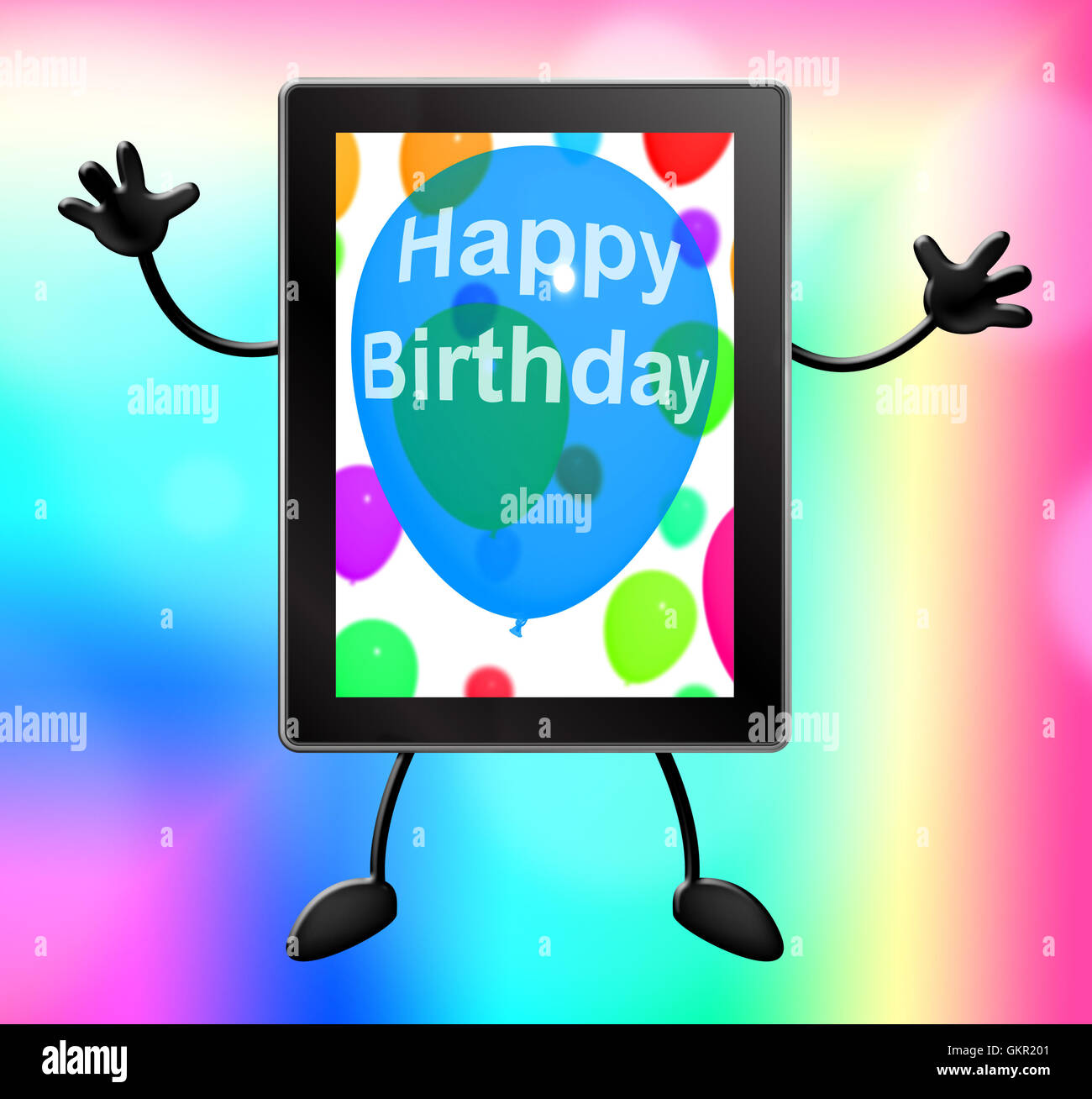 Happy Birthday Tablet Showing Celebrating 3d Illustration Stock Photo ...