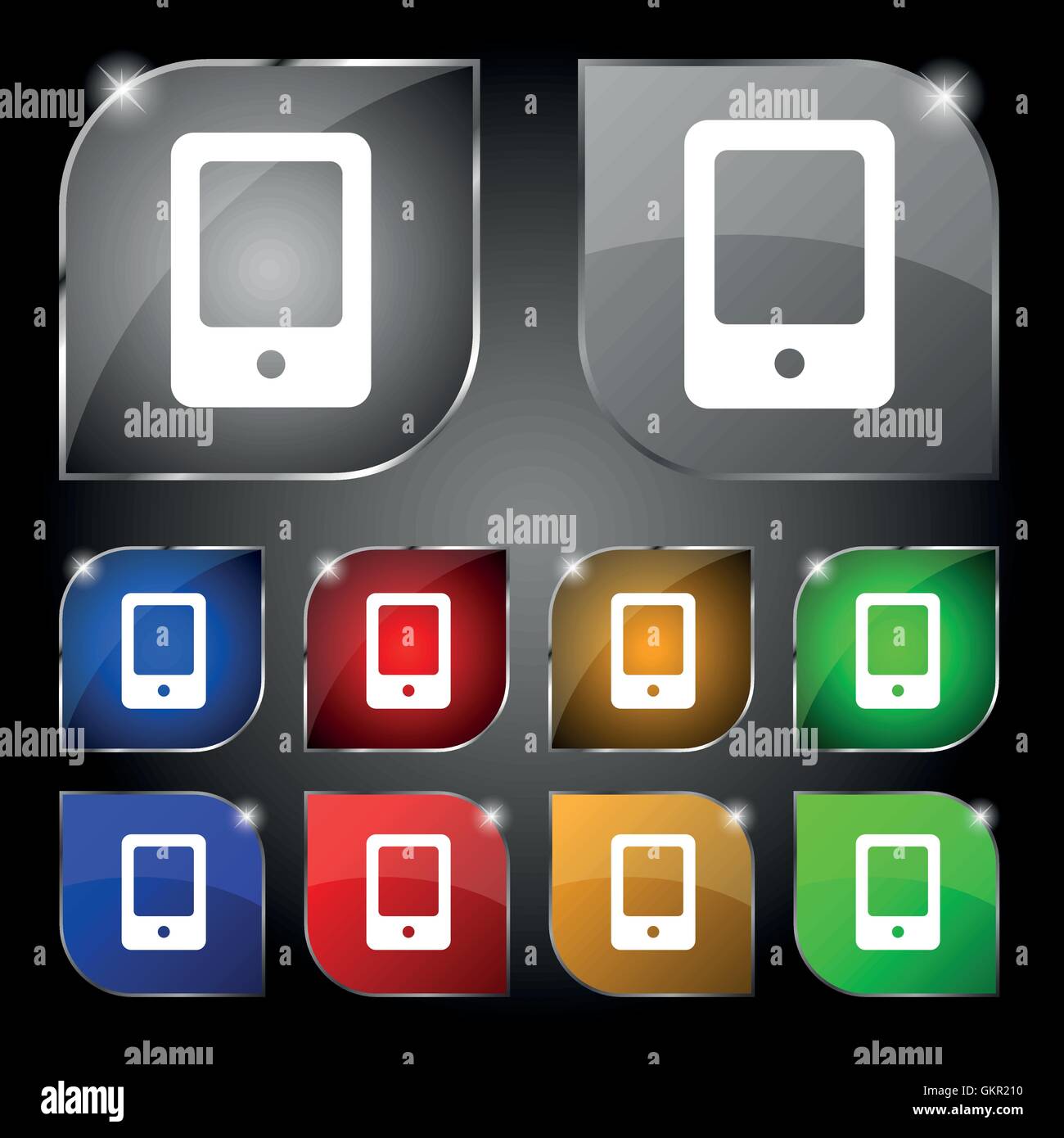 Tablet icon sign. Set of ten colorful buttons with glare. Vector Stock ...