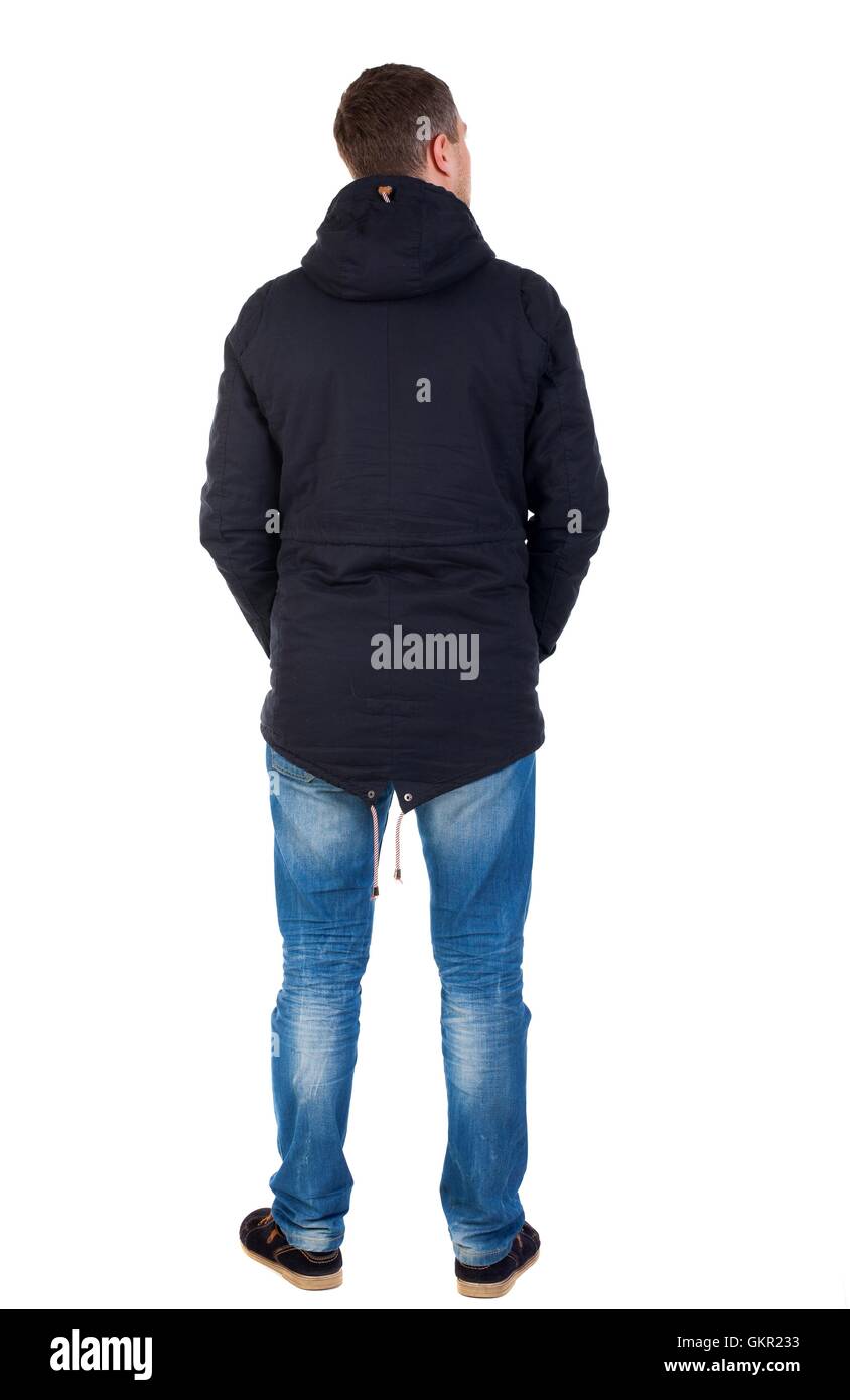 Back view of handsome man in winter jacket looking up Stock Photo - Alamy