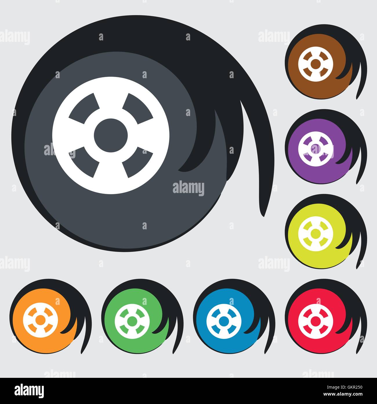 film icon sign. Symbol on eight colored buttons. Vector Stock Vector ...