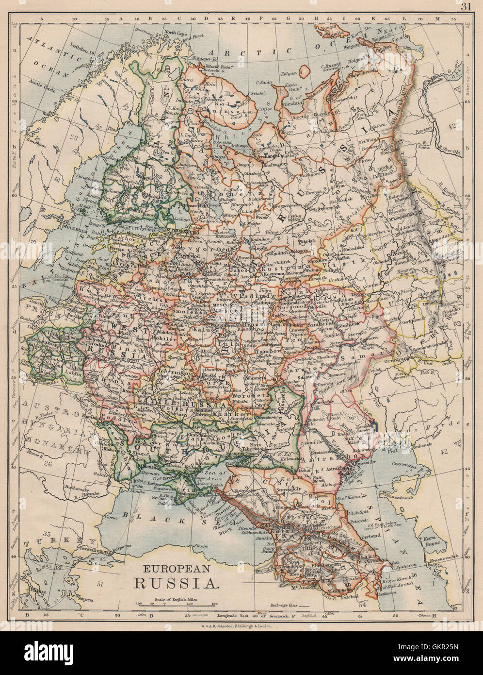 EUROPEAN RUSSIA. Shows Great/Little/West/South Russia.Poland.JOHNSTON ...