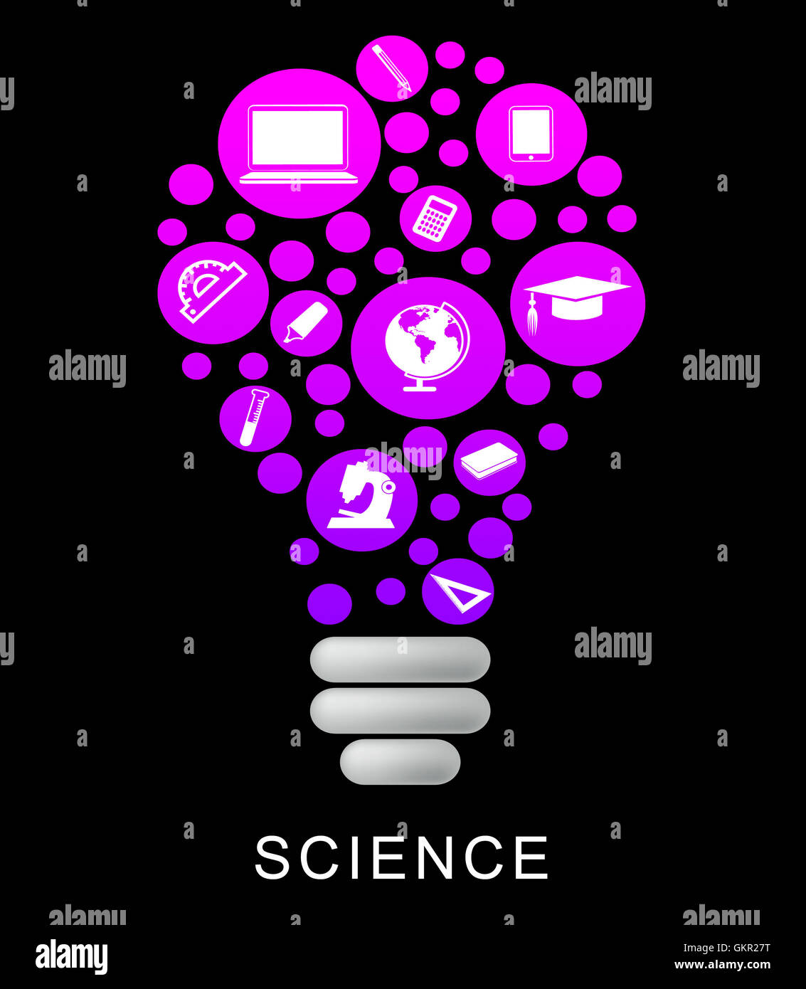 Science Lightbulb Meaning Power Source And Scientific Stock Photo - Alamy