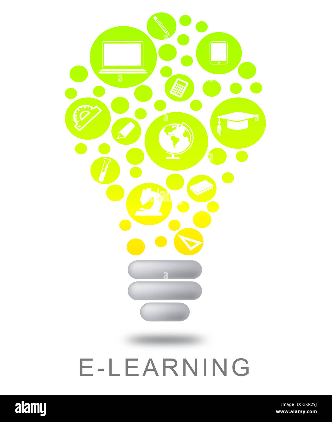Elearning Lightbulb Meaning Online Education And Studying Stock Photo ...