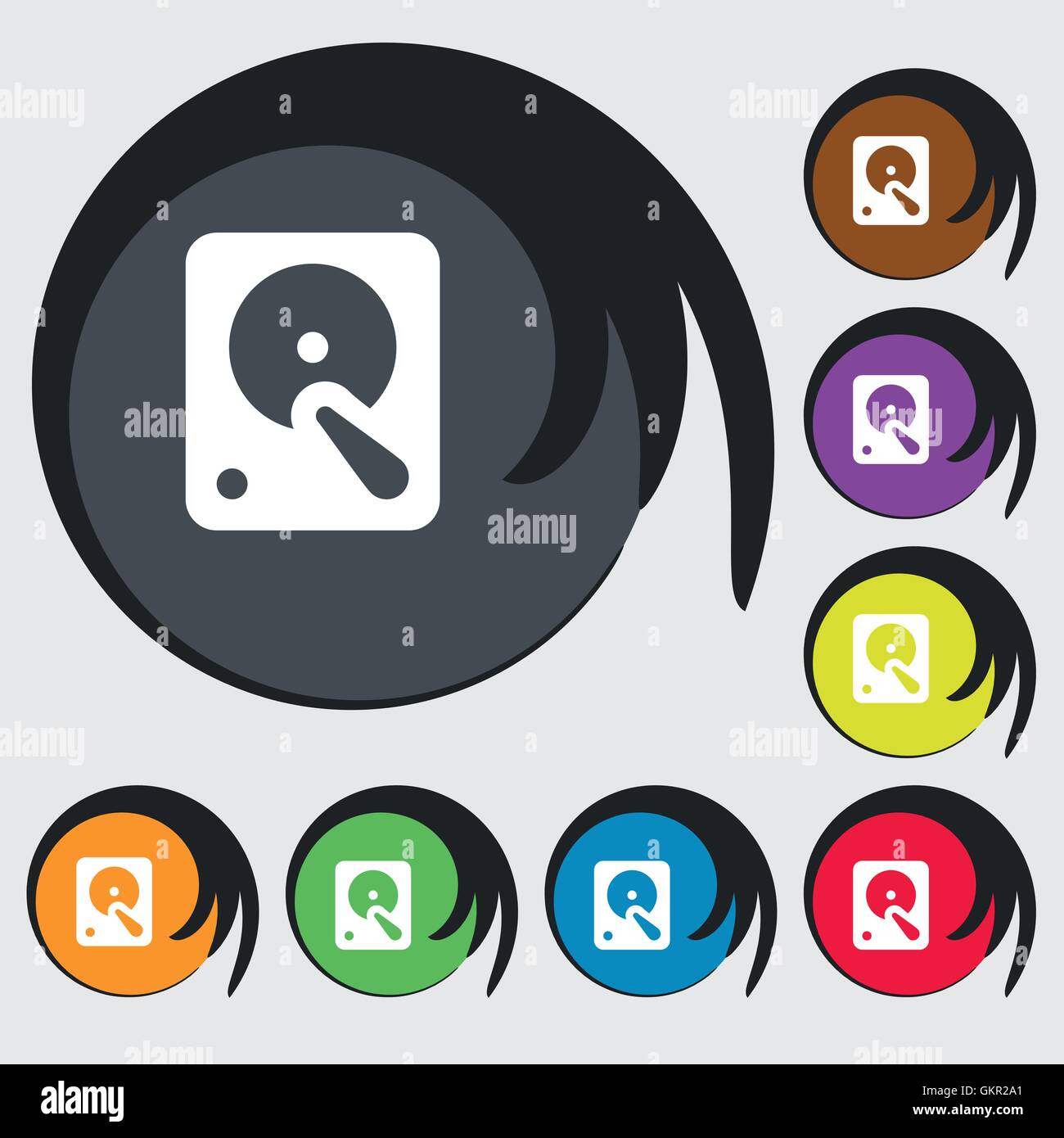 hard disk icon sign. Symbol on eight colored buttons. Vector Stock ...