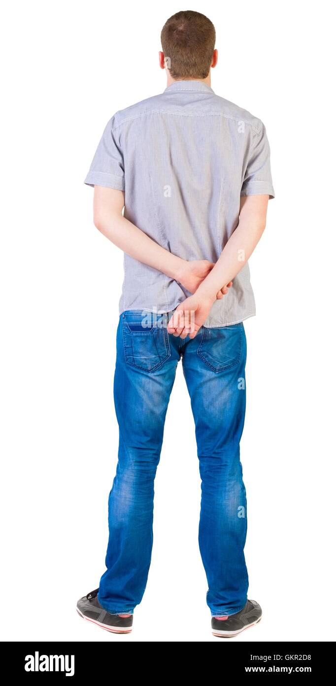 Back view of young men in shirt and jeans Stock Photo - Alamy