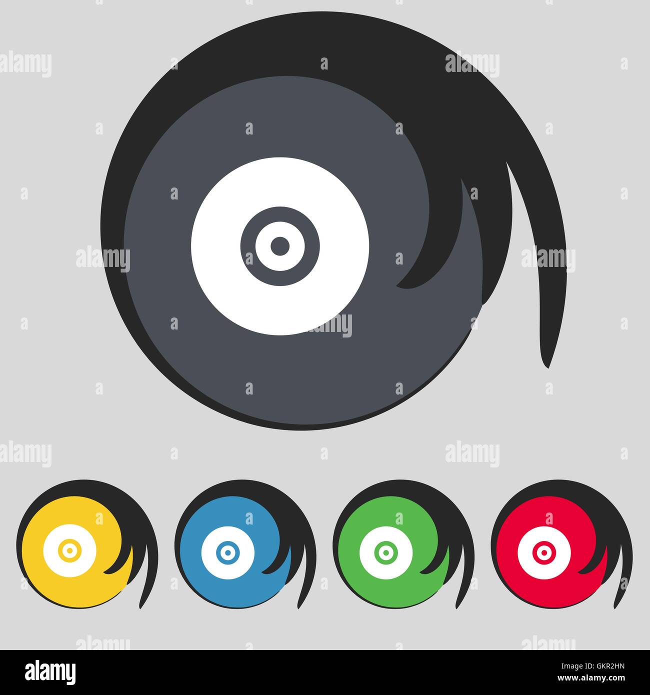CD or DVD icon sign. Symbol on five colored buttons. Vector Stock ...