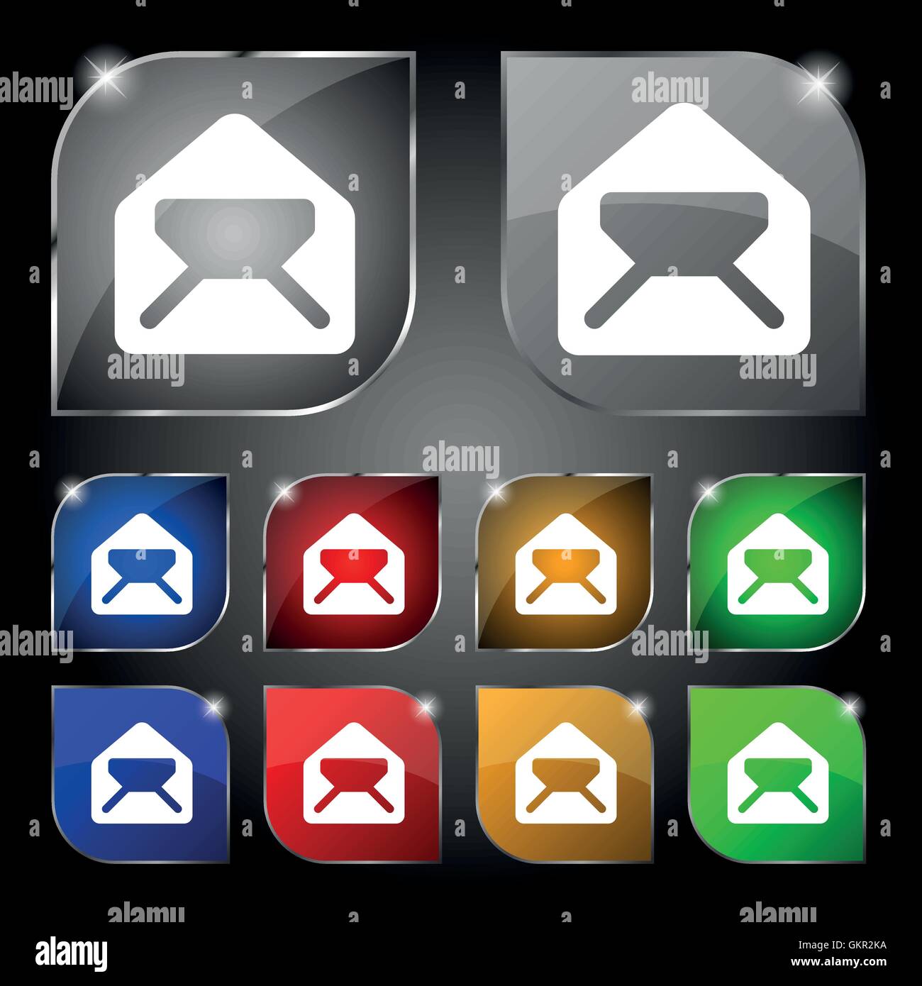 Mail, envelope, letter icon sign. Set of ten colorful buttons with ...