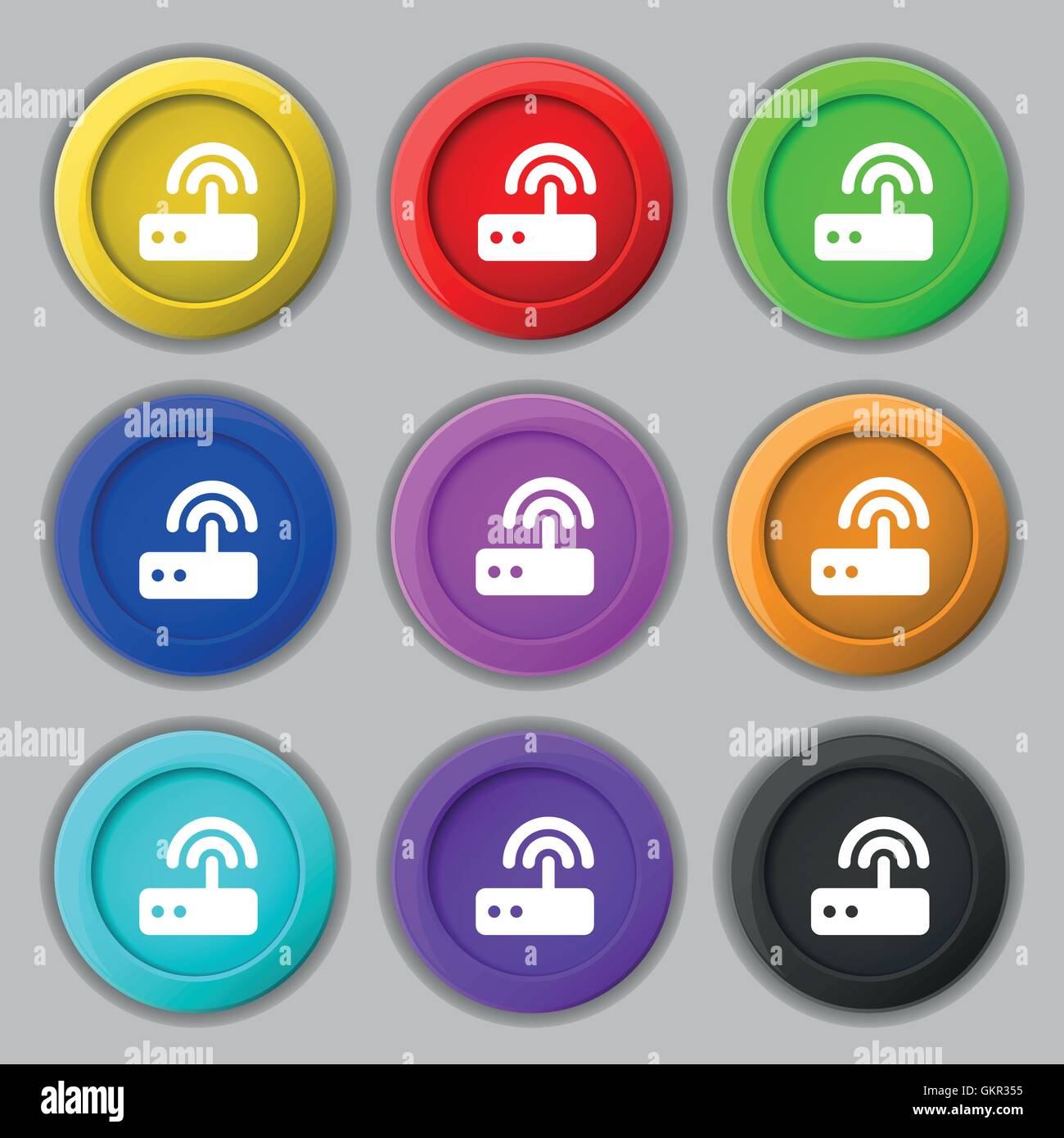 Wi fi router icon sign. symbol on nine round colourful buttons. Vector ...