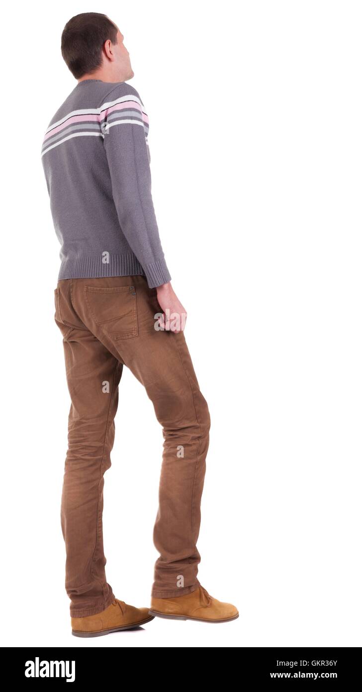 Back view of going handsome man in sweater Stock Photo - Alamy