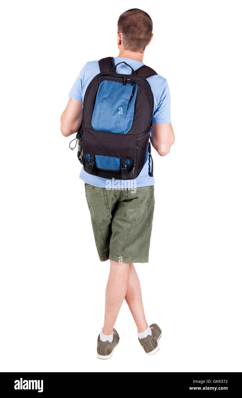 Back view of man with backpack looking up Stock Photo - Alamy