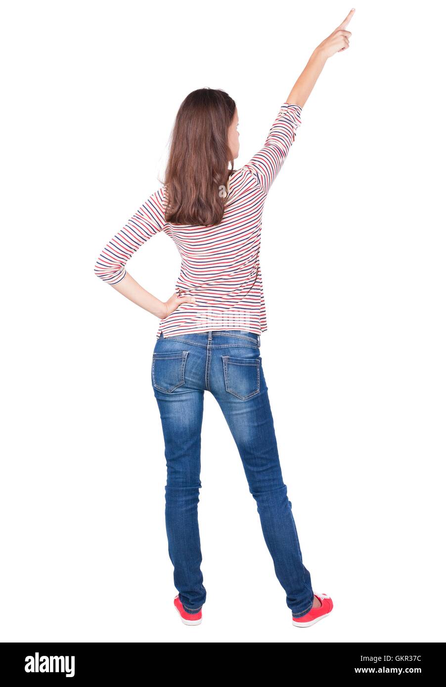 Back view of pointing woman Stock Photo - Alamy
