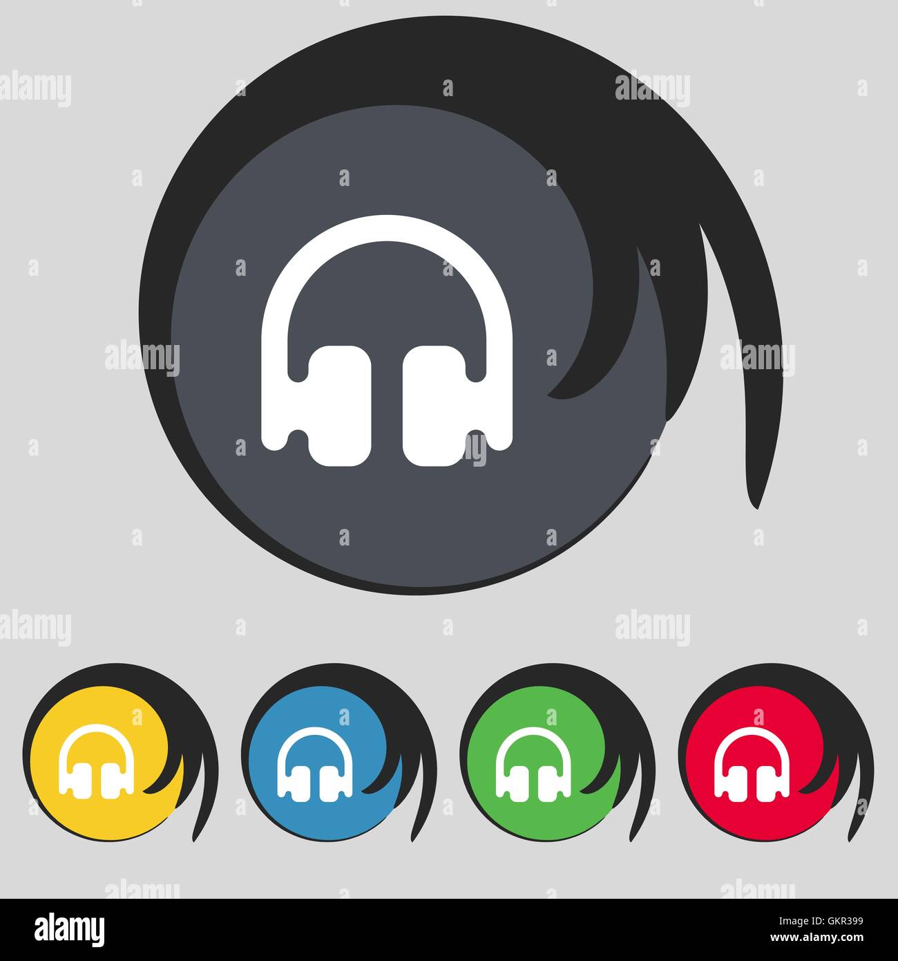 Headphones, Earphones icon sign. Symbol on five colored buttons. Vector ...