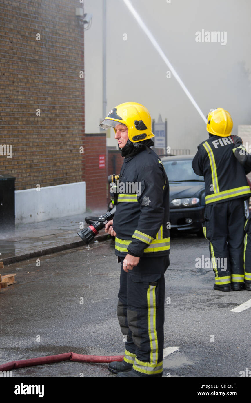London Firefighters tackle a fire in a hotel under renovation Stock ...