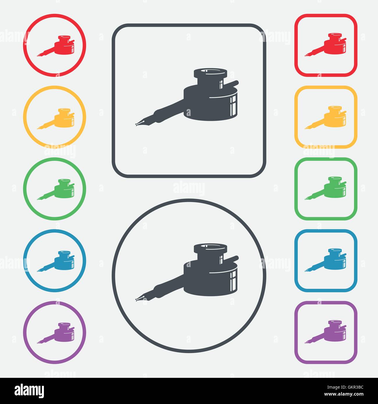 pen and ink icon sign. symbol on the Round and square buttons with ...