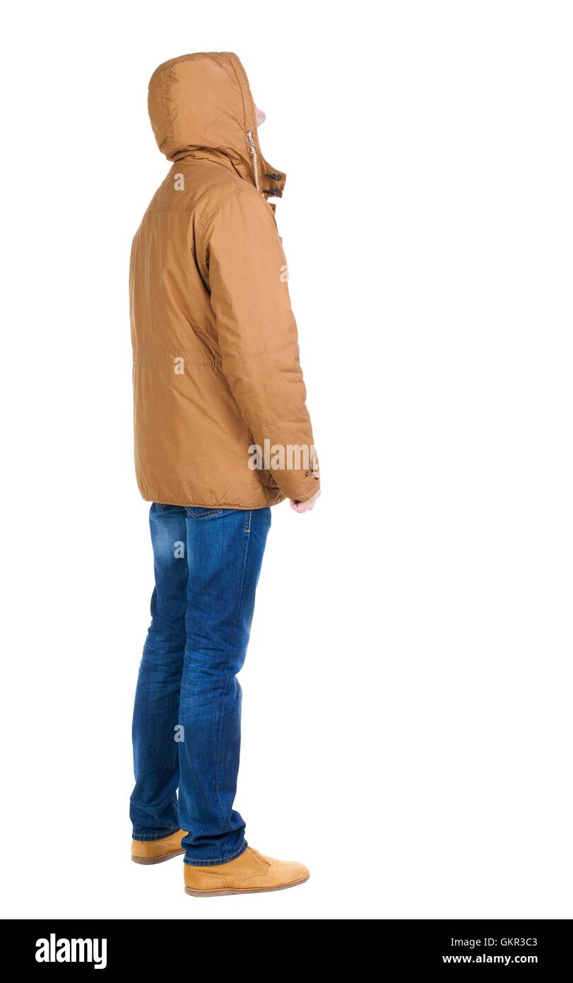 Back view of handsome man in winter jacket looking up Stock Photo - Alamy