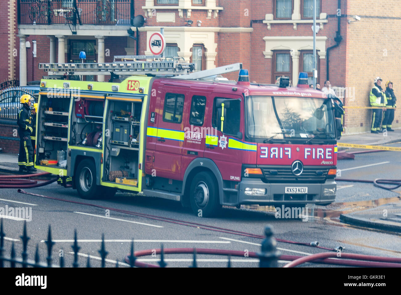 LFB Mercedes fire engine at the scene of a fire Stock Photo - Alamy