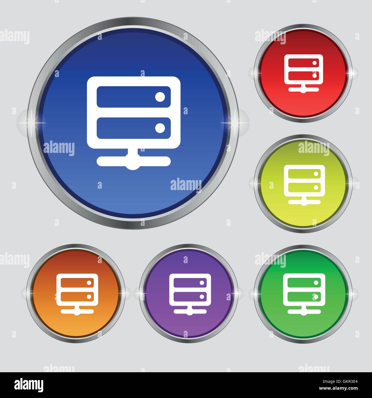 Server icon sign. Round symbol on bright colourful buttons. Vector ...