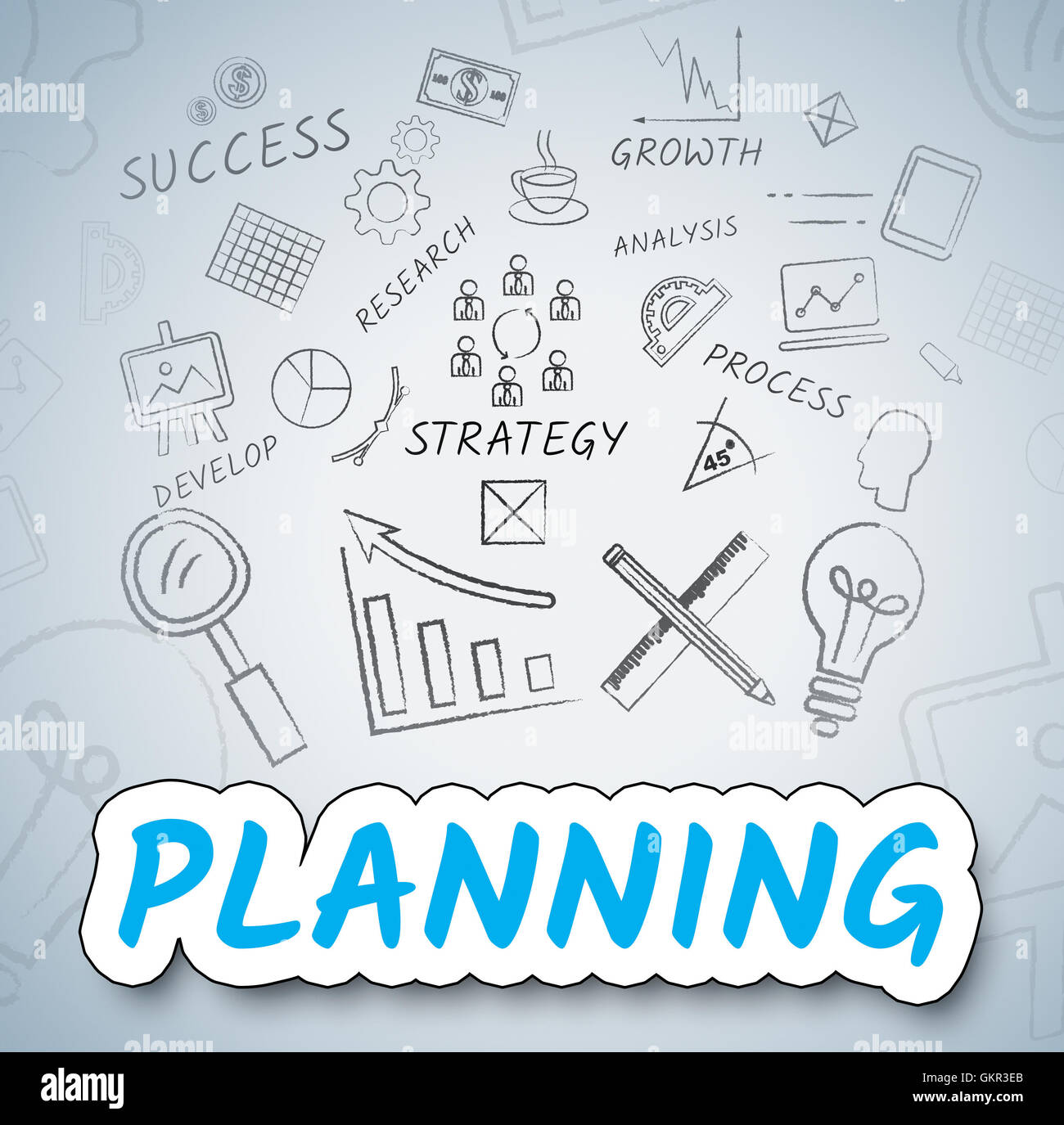 Planning Ideas Showing Objectives And Goals Icons Stock Photo - Alamy