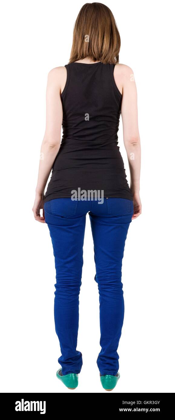 back view of standing beautiful brunette woman Stock Photo - Alamy