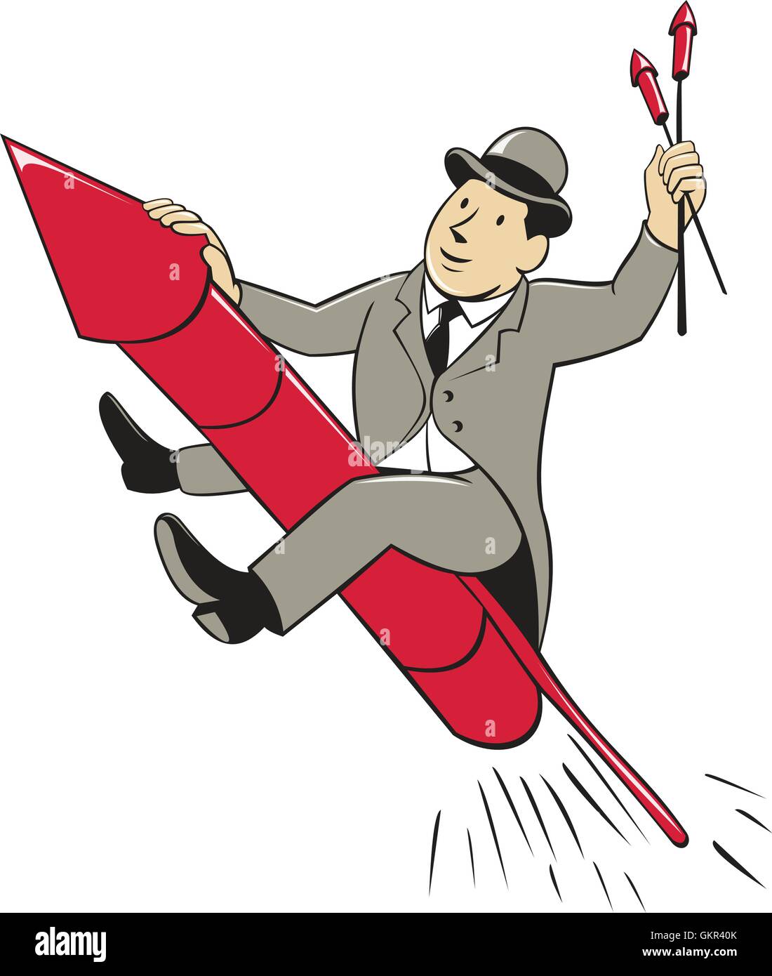 Man Bowler Hat Riding Fireworks Rocket Cartoon Stock Vector Image & Art ...