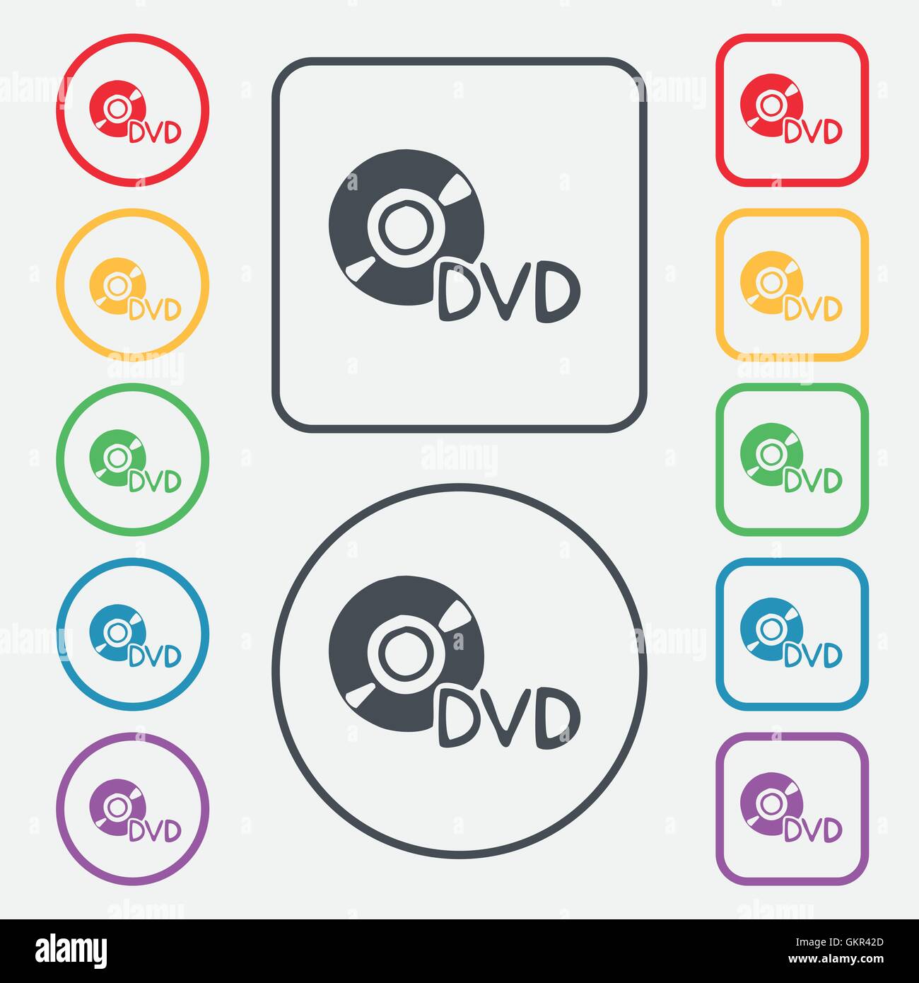 dvd icon sign. symbol on the Round and square buttons with frame ...