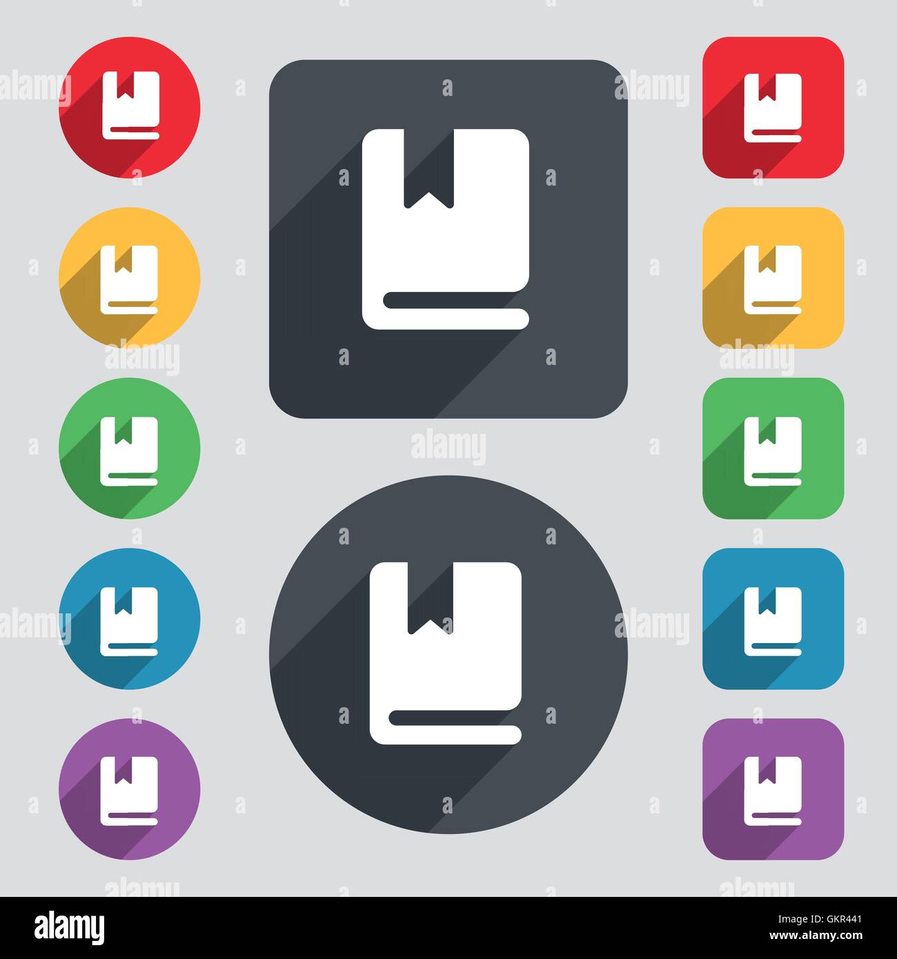 bookmark icon sign. A set of 12 colored buttons and a long shadow. Flat ...