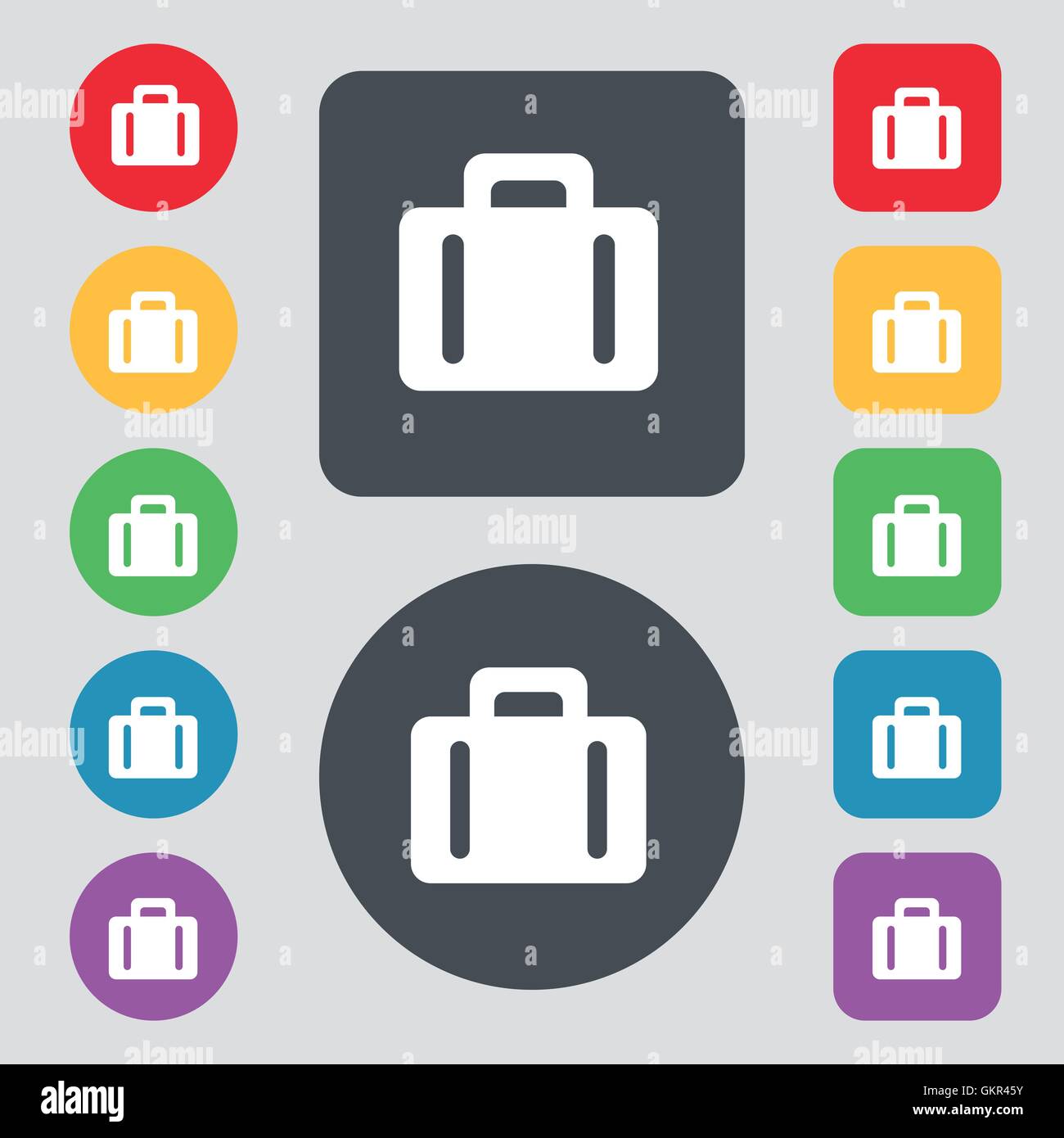 suitcase icon sign. A set of 12 colored buttons. Flat design. Vector ...
