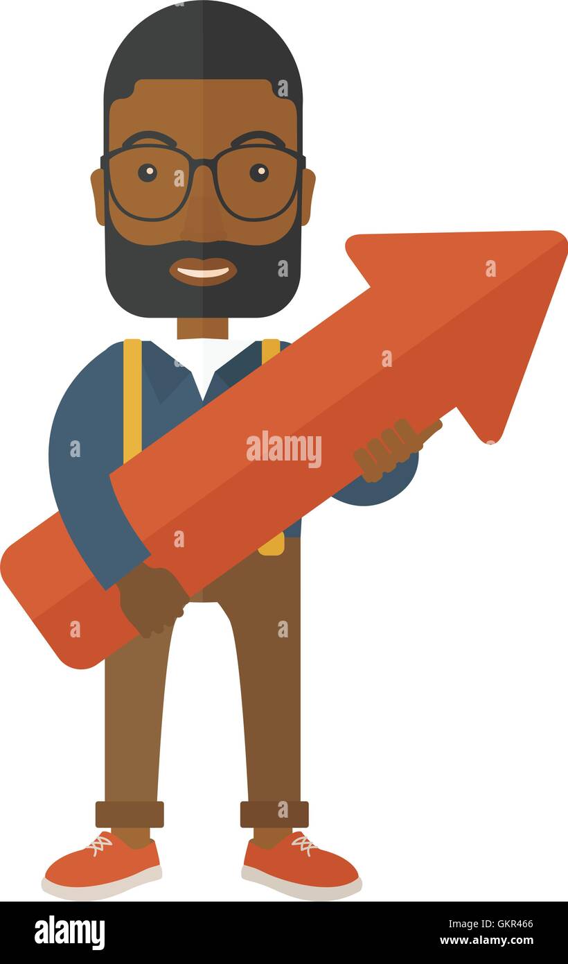 Happy black guy holding arrow up sign Stock Vector Image & Art - Alamy