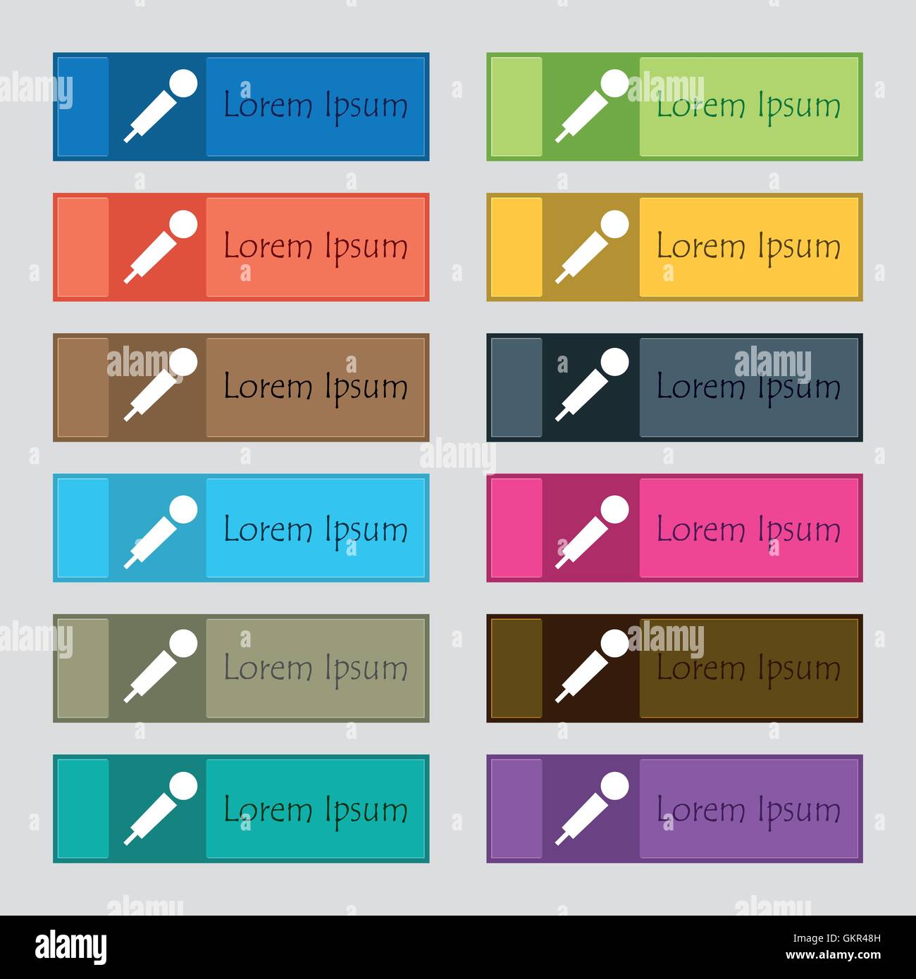 microphone icon sign. Set of twelve rectangular, colorful, beautiful ...