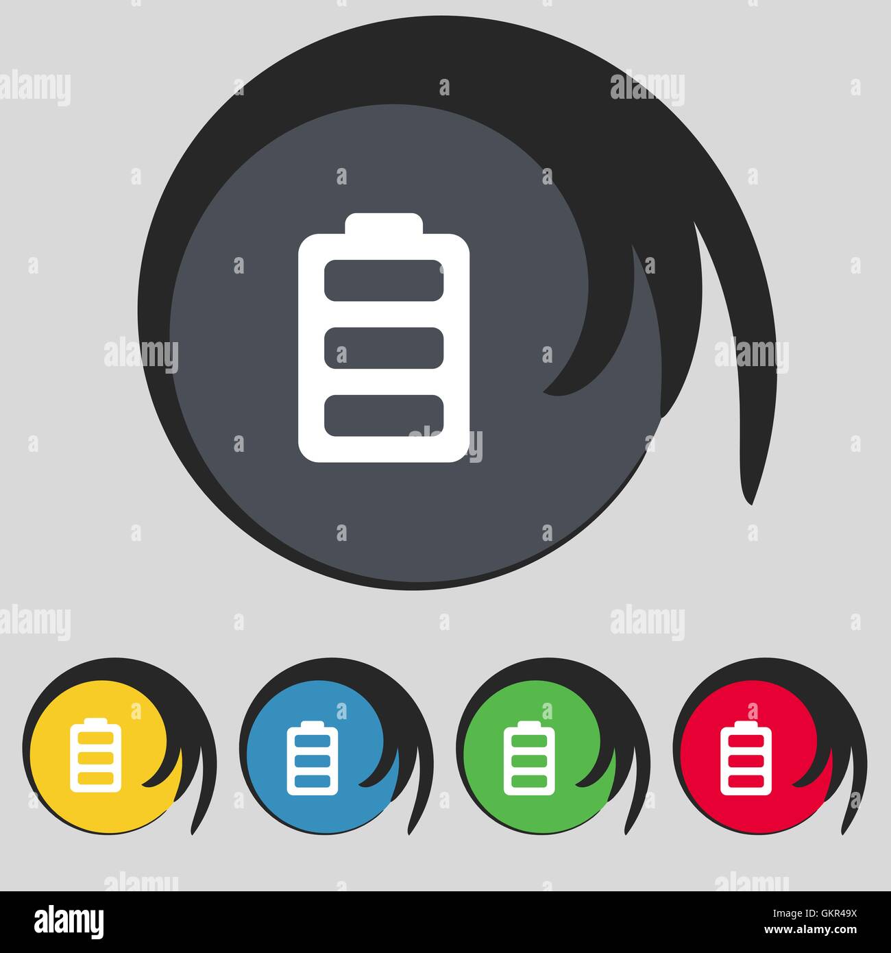Battery fully charged icon sign. Symbol on five colored buttons. Vector ...