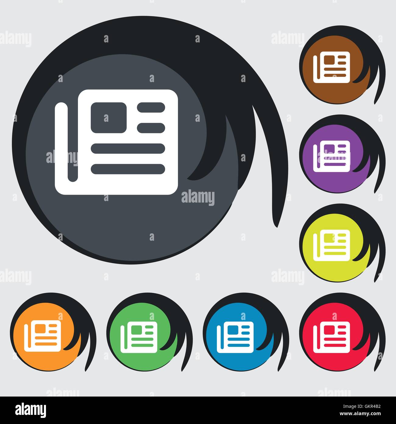 book, newspaper icon sign. Symbol on eight colored buttons. Vector ...
