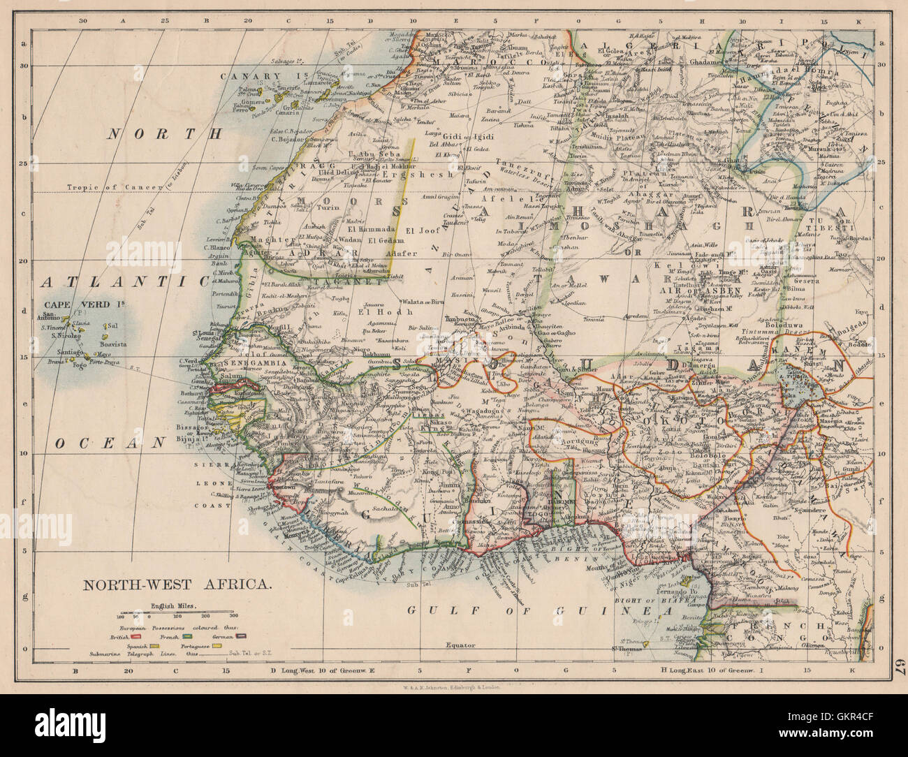 COLONIAL WEST AFRICA. Tribal areas. Caravan routes. Niger Coast Prot ...