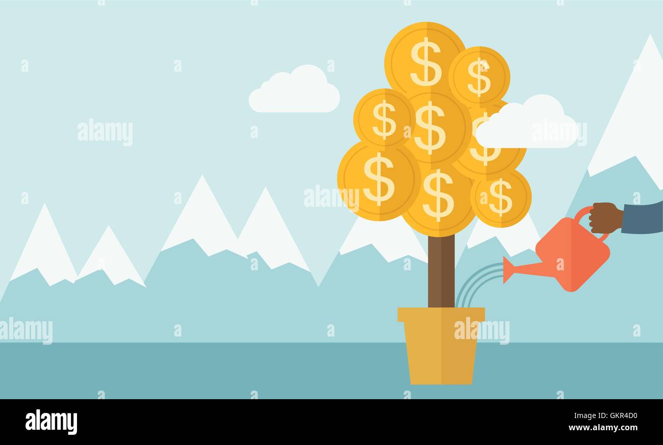 Human hand watering the money tree Stock Vector Image & Art - Alamy