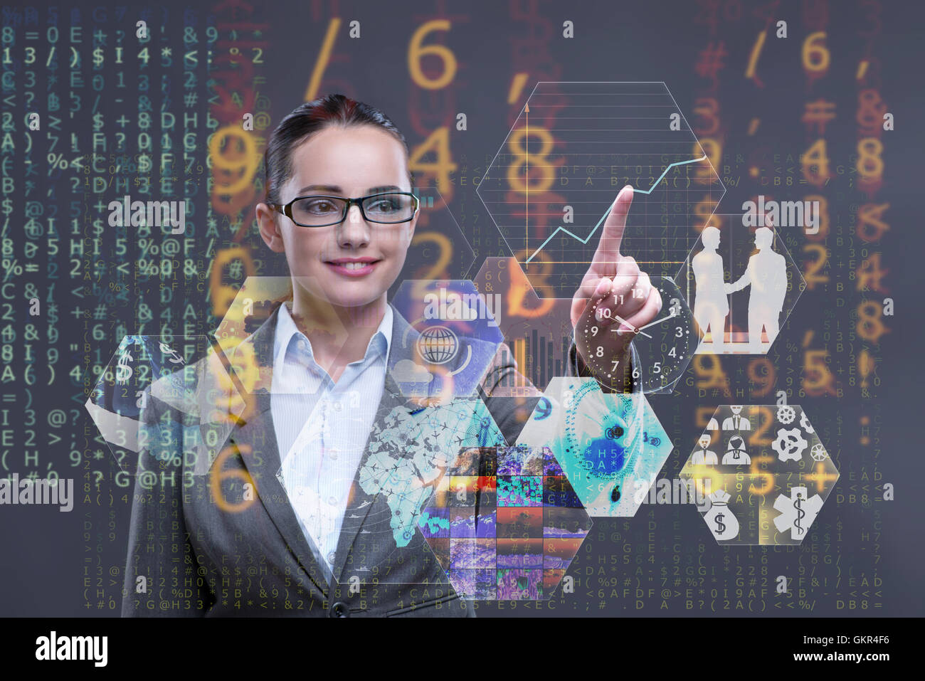 Woman pressing buttons in business concept Stock Photo - Alamy