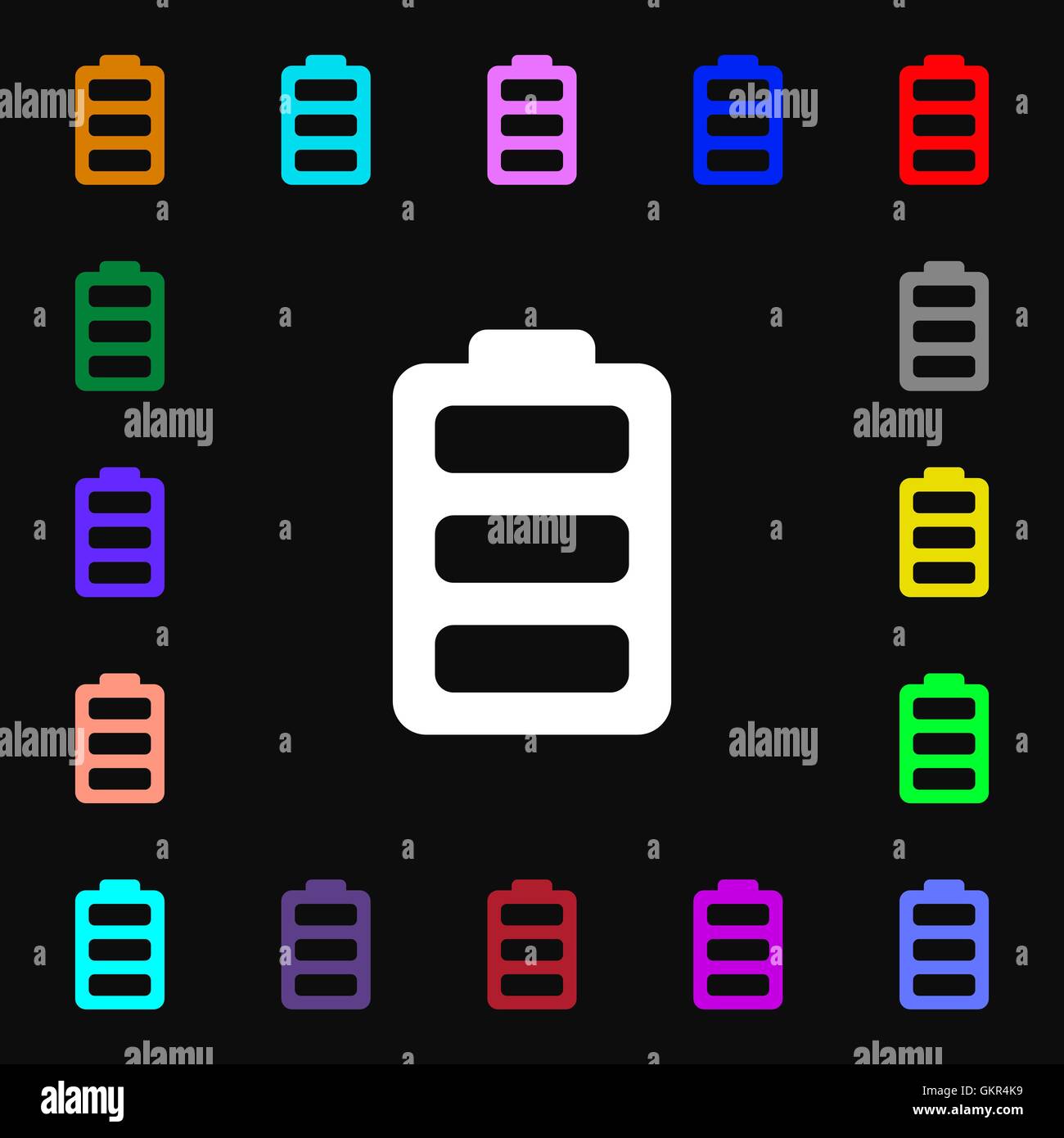 Battery fully charged icon sign. Lots of colorful symbols for your ...