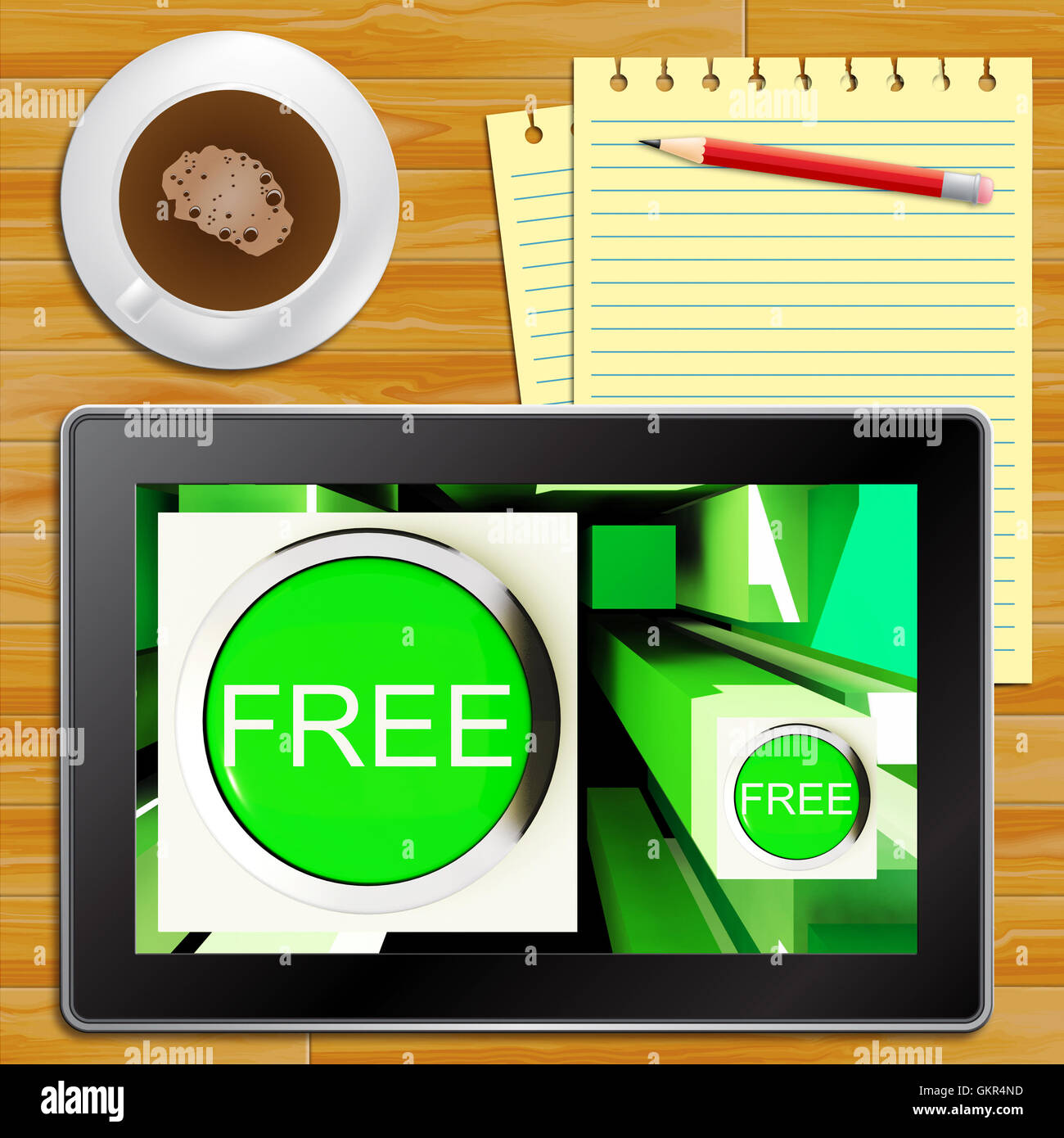Free Buttons On Tablet Shows Freebie 3d Illustration Stock Photo - Alamy