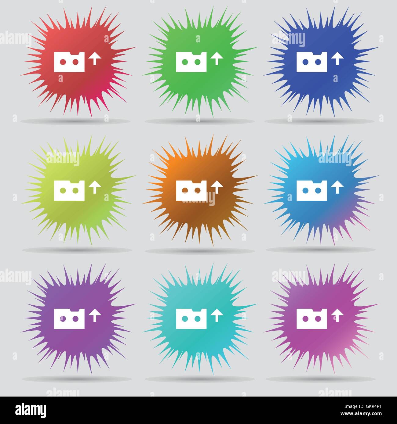 audio cassette icon sign. A set of nine original needle buttons. Vector ...