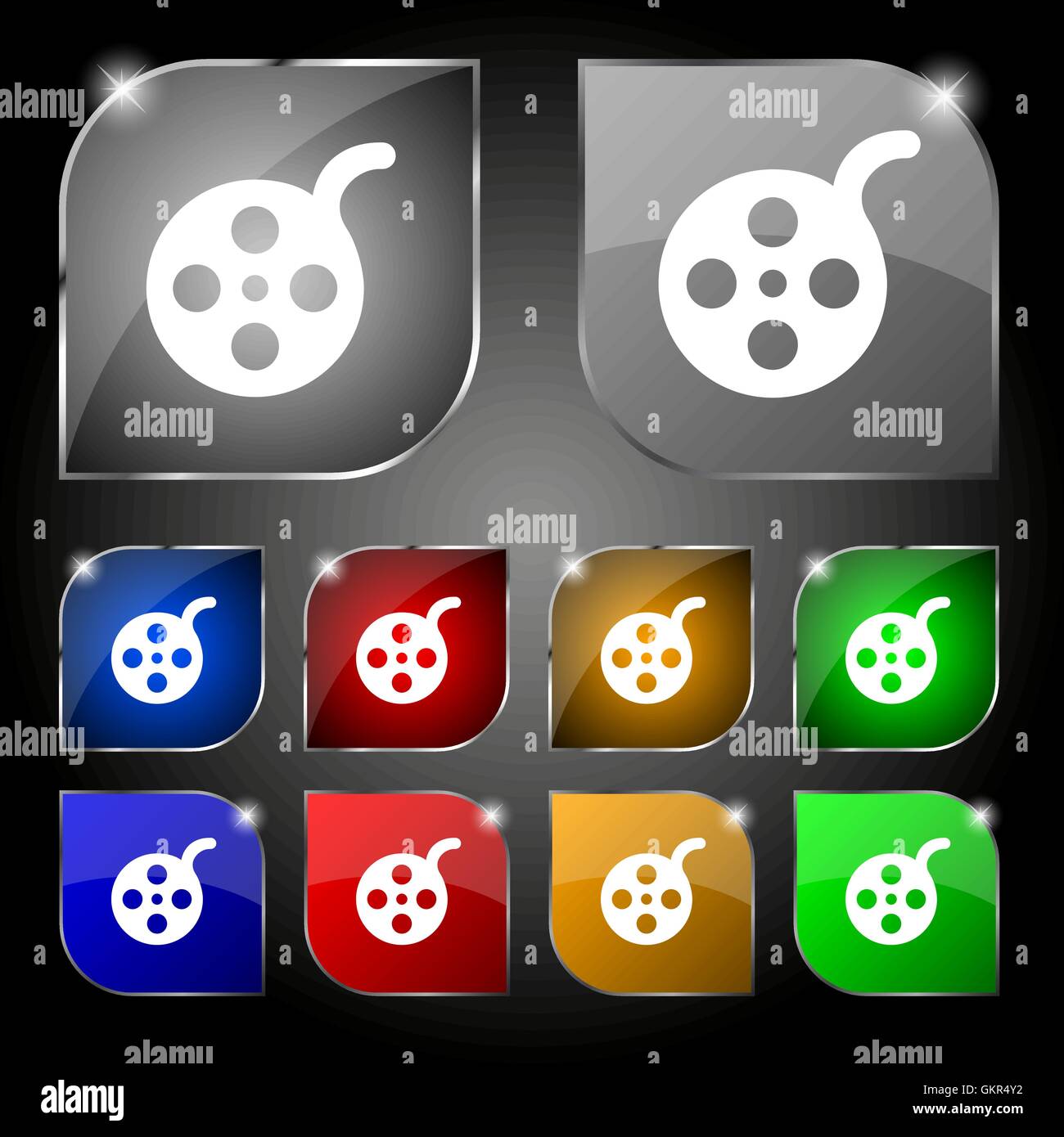 Film icon sign. Set of ten colorful buttons with glare. Vector Stock ...